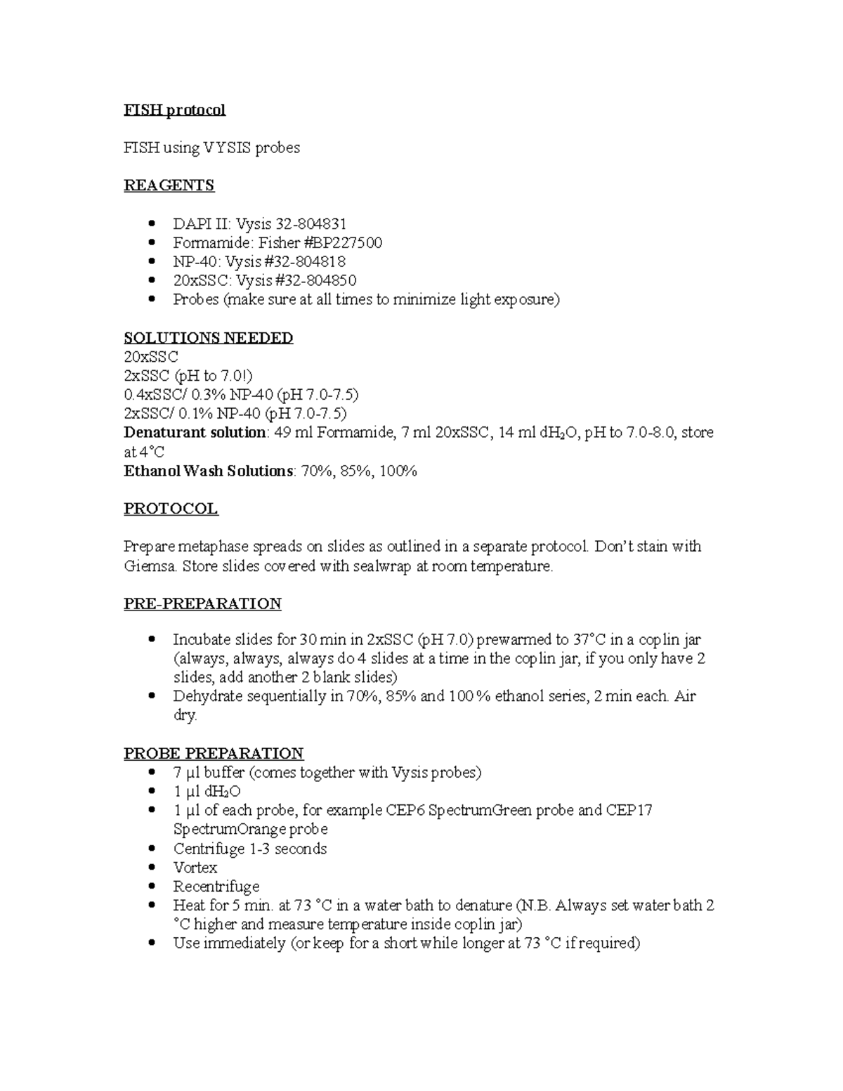 FISH protocol Vysis - tecnica fish - FISH protocol FISH using VYSIS ...