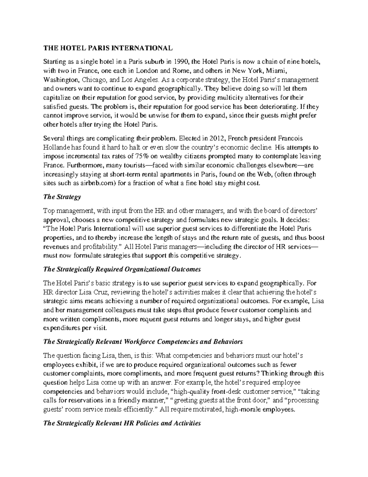 Case training in hotel - instructions on human resource management ...