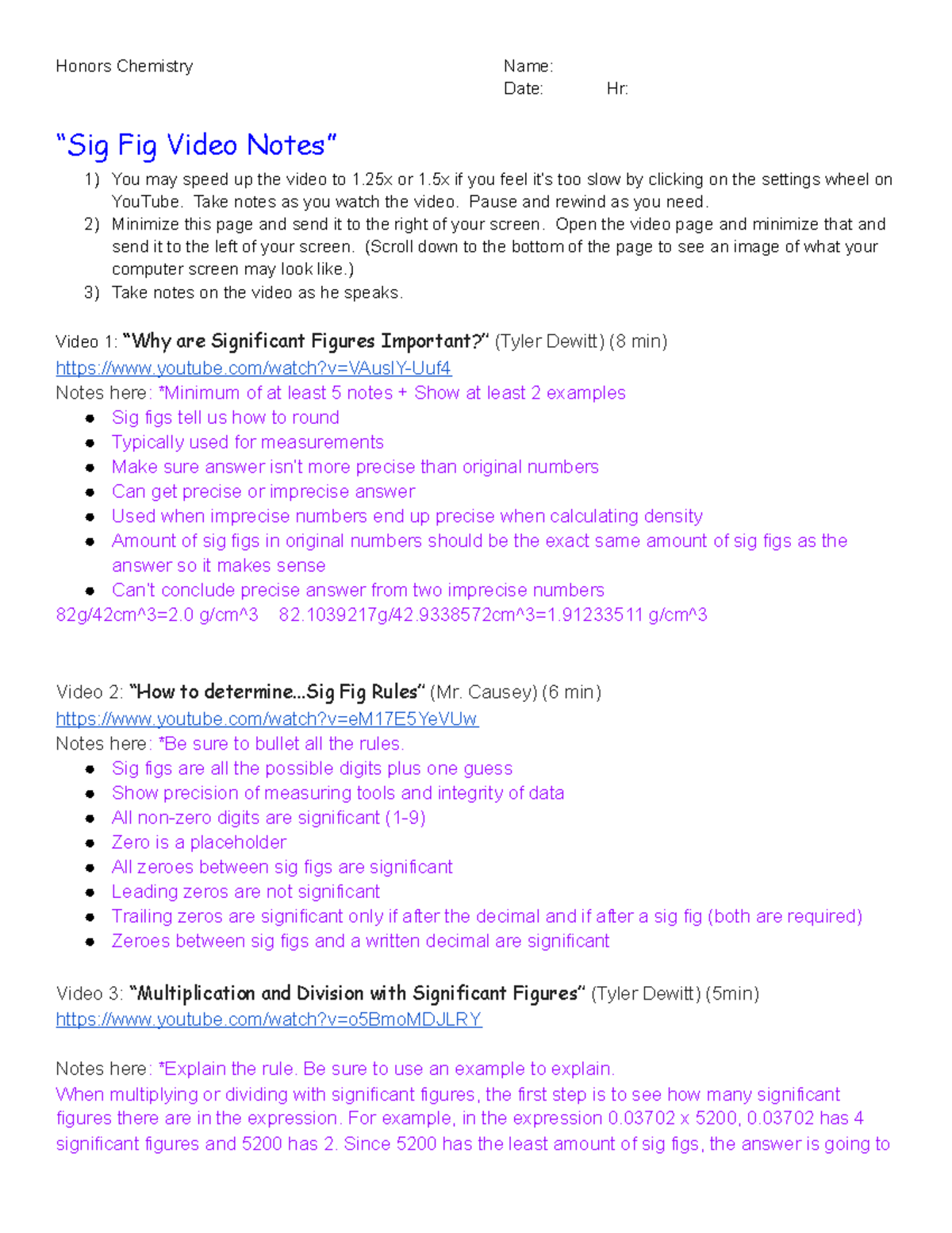 Sig Fig Video Notes-22 - Sig figs used in chemistry throughout the year ...
