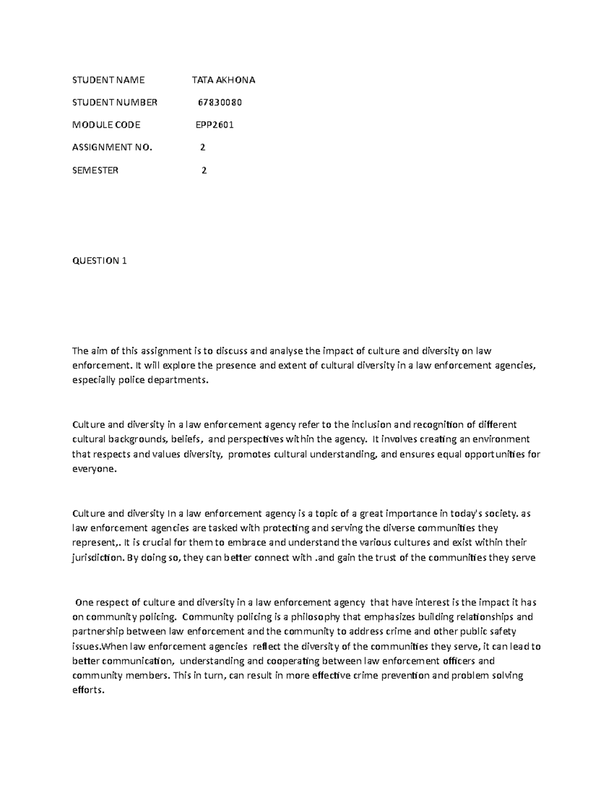 EPP2601 ass2 - Assignment 1 - STUDENT NAME TATA AKHONA STUDENT NUMBER ...