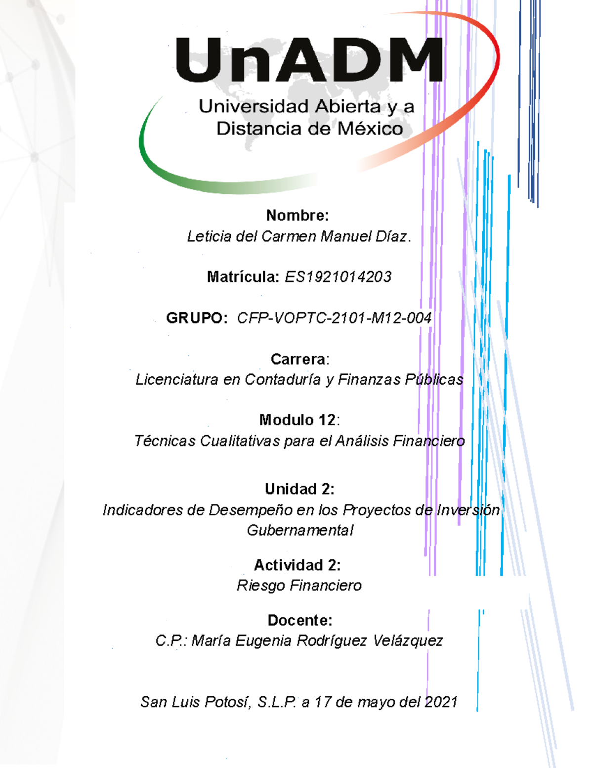 M12 U2 A2 Manuel D LC - Indicadores de Desempeño en los Proyectos de ...