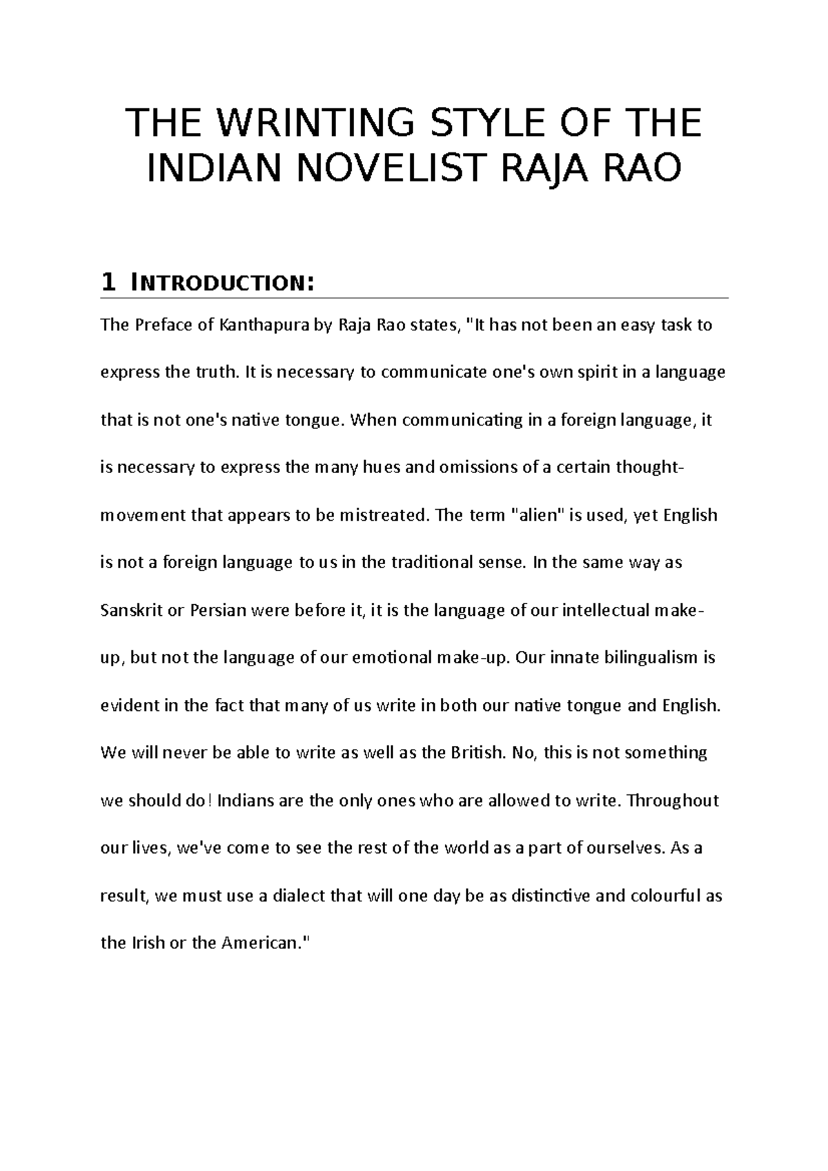 The writing style of the Indian Novelist Raja Rao - THE WRINTING STYLE ...