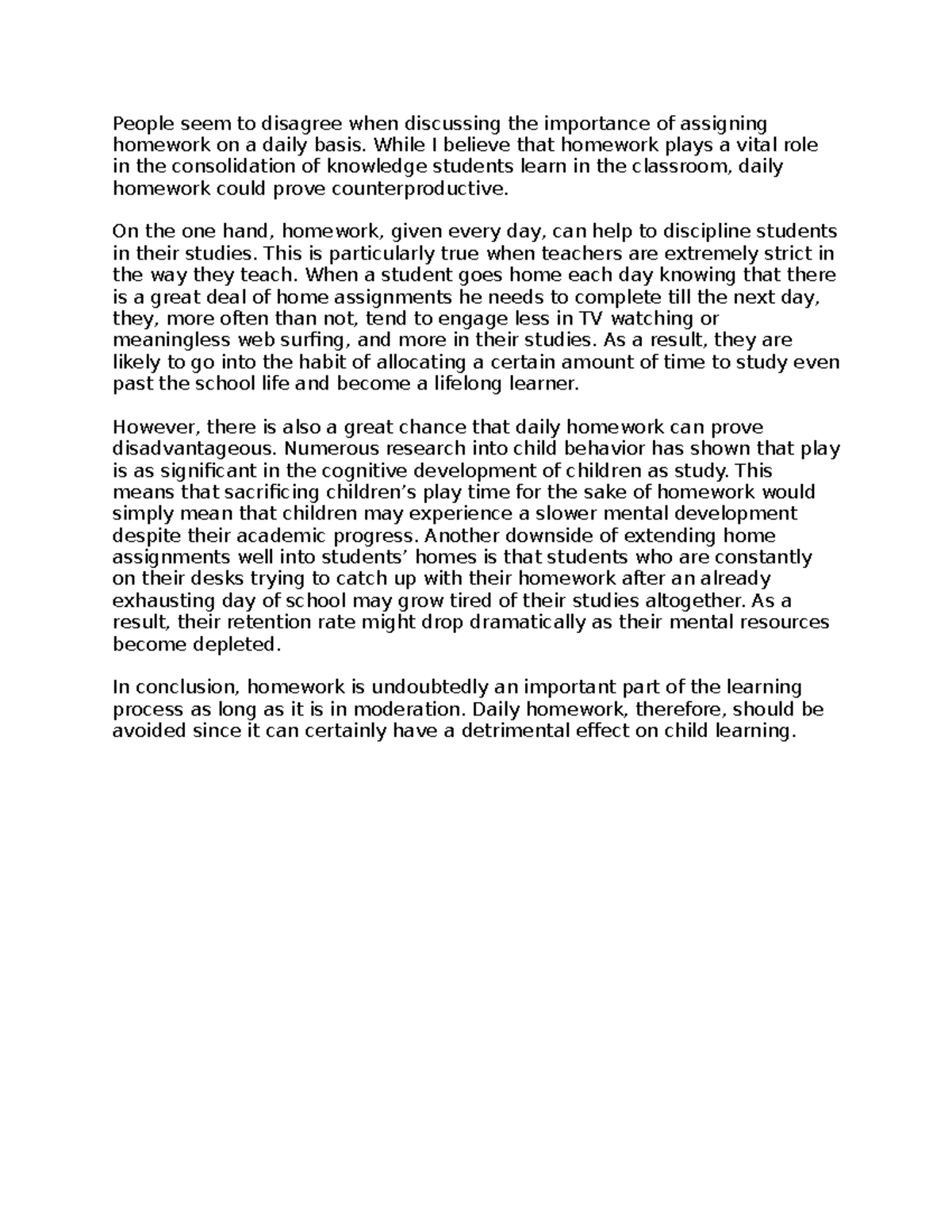 Essay 16 - The example of writing. - People seem to disagree when ...