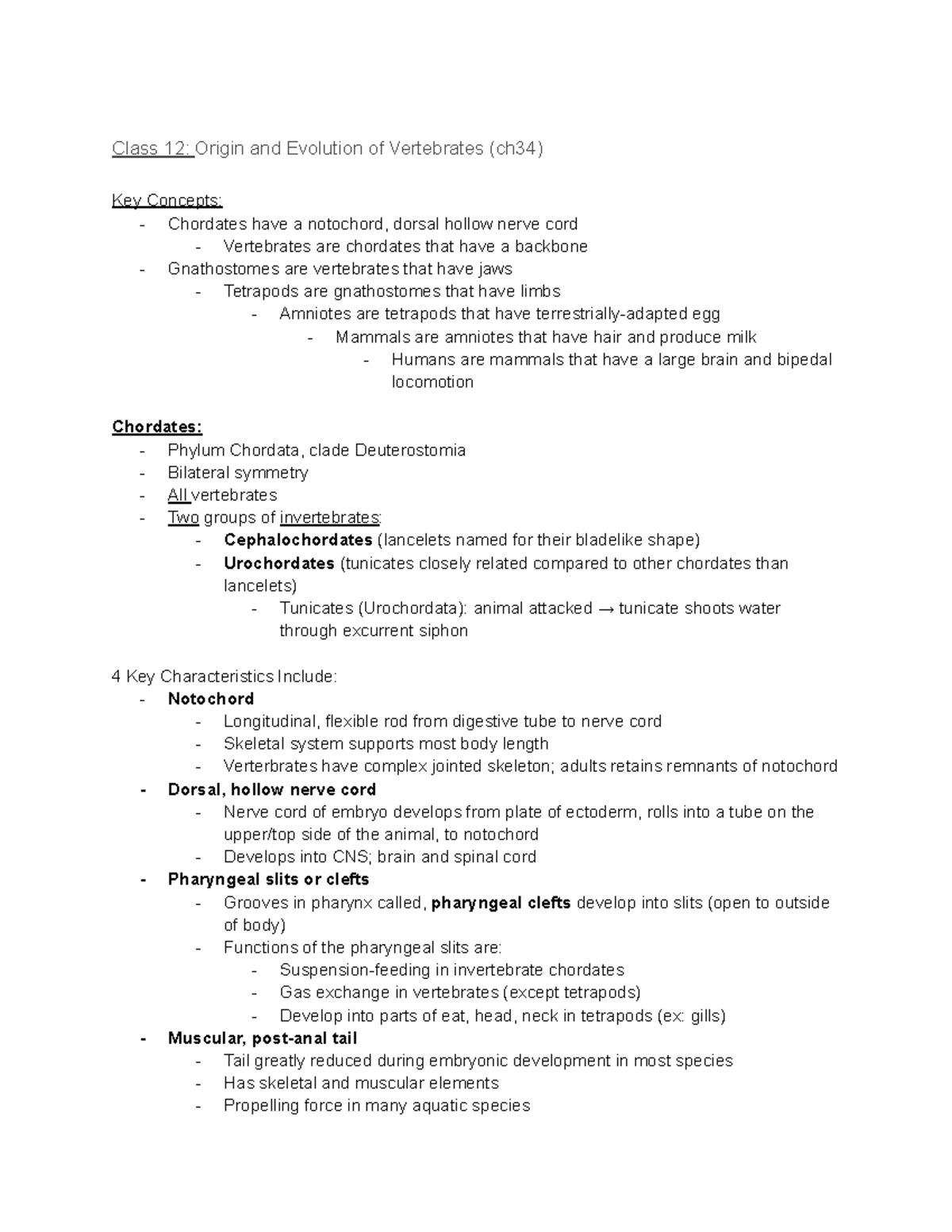 Origin and Evolution of Vertebrates I Note - Class 12: Origin and ...