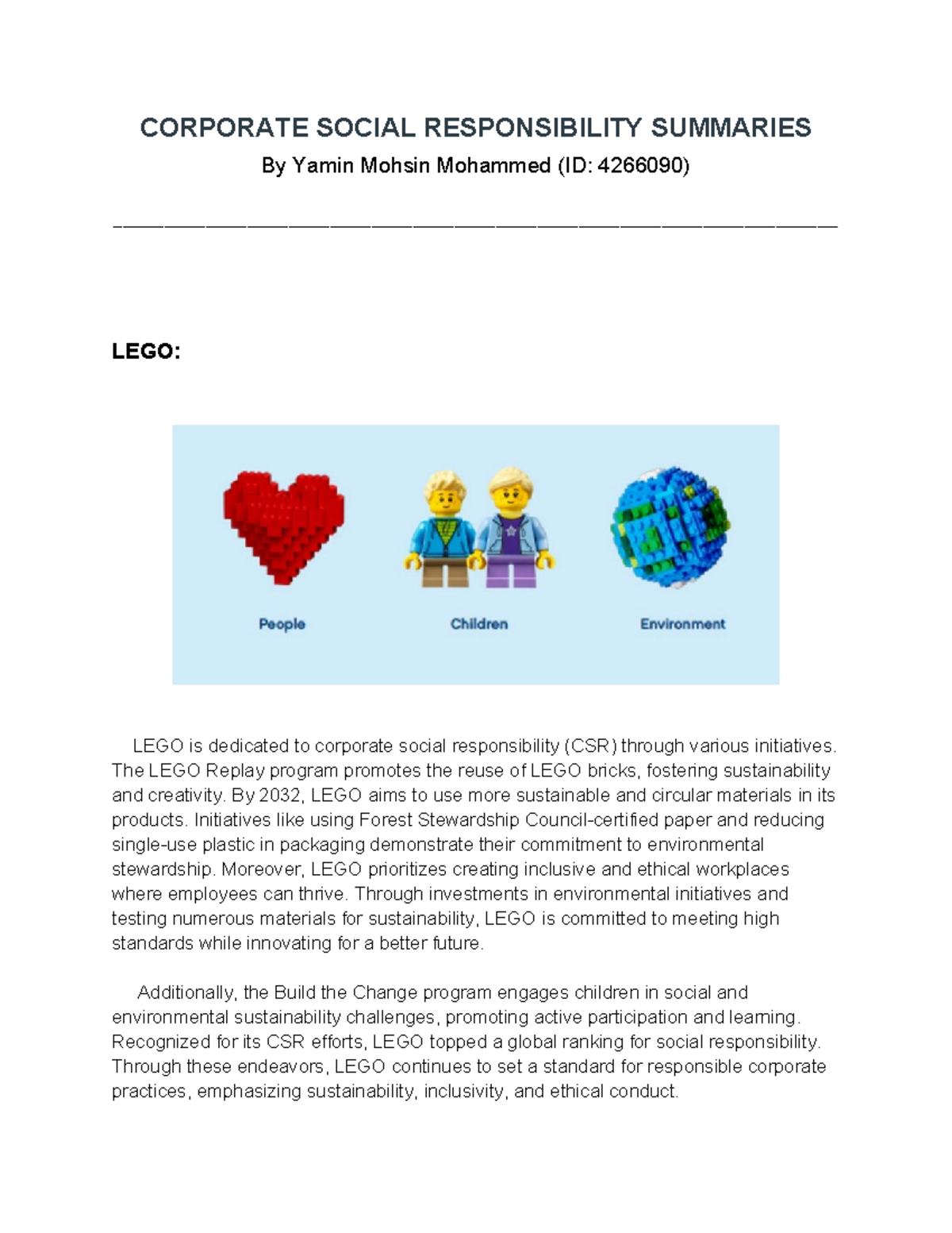 CSR Summaries by Yamin Mohsin - CORPORATE SOCIAL RESPONSIBILITY ...
