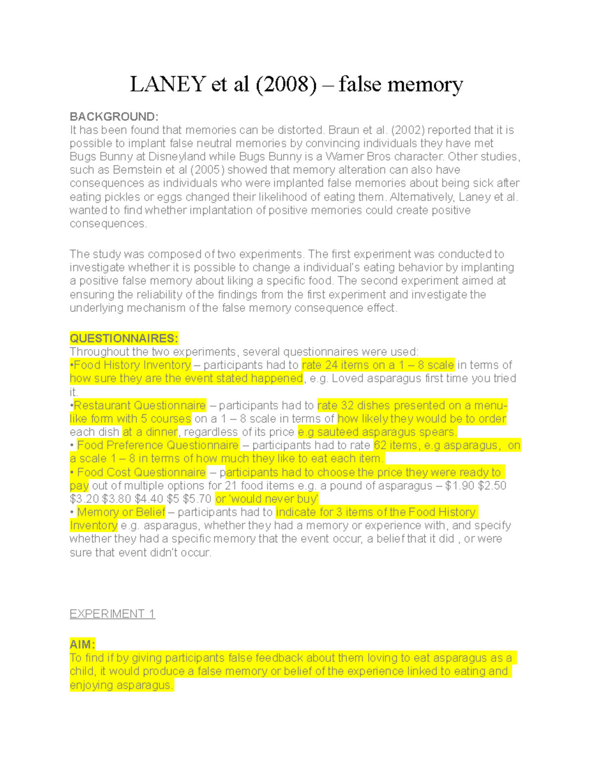 Laney et al - Case study summary, this includes all material that ...