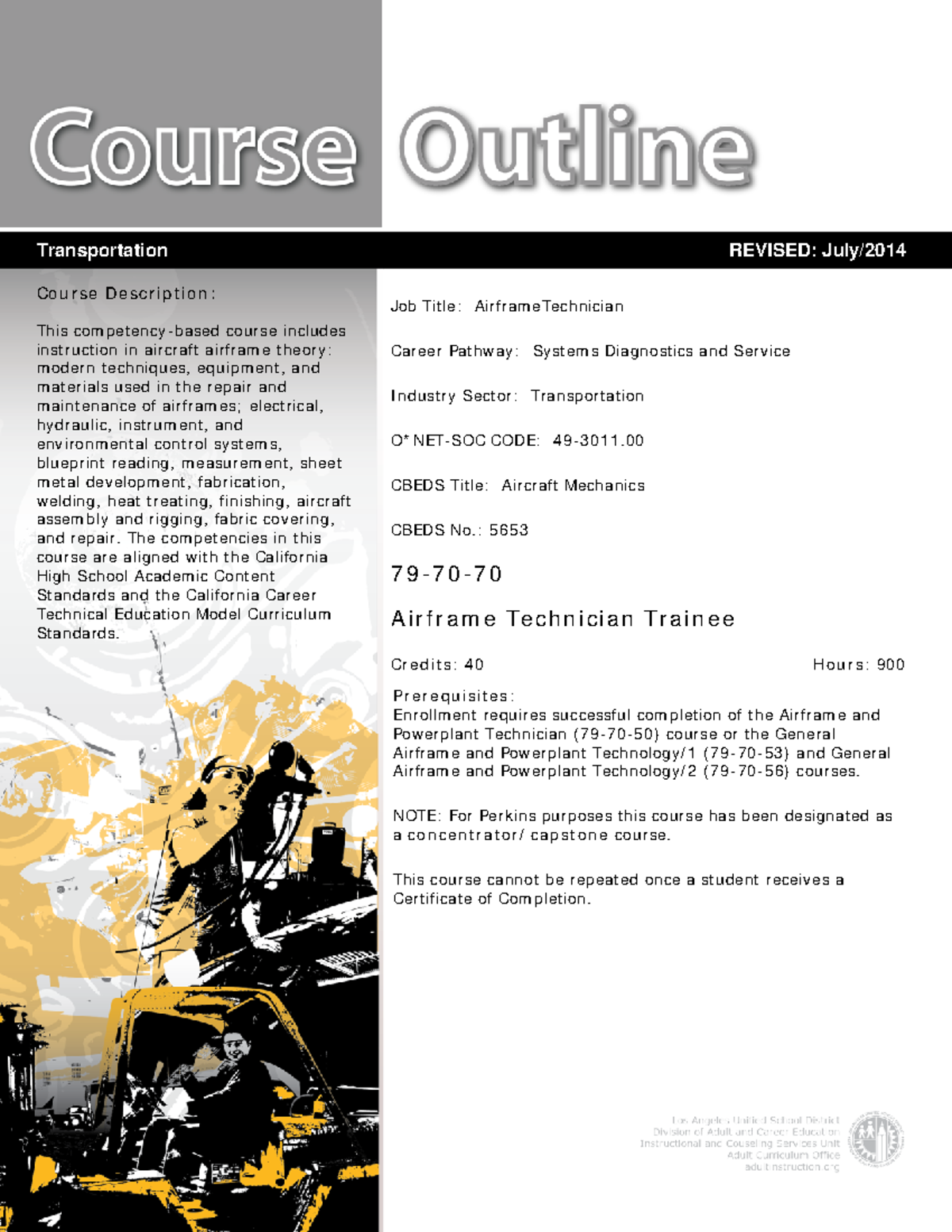 Course Outline - Airframe - Aircraft Mechanic - Transportation REVISED ...