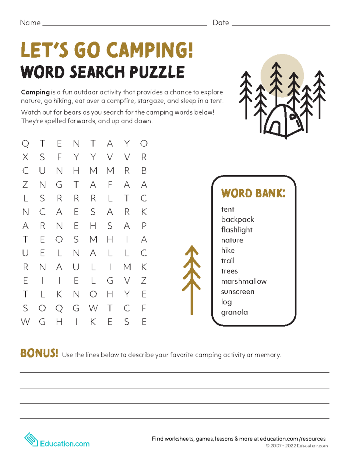 Camping-word-search - MATH - Let’s go camping! word search puzzle ...
