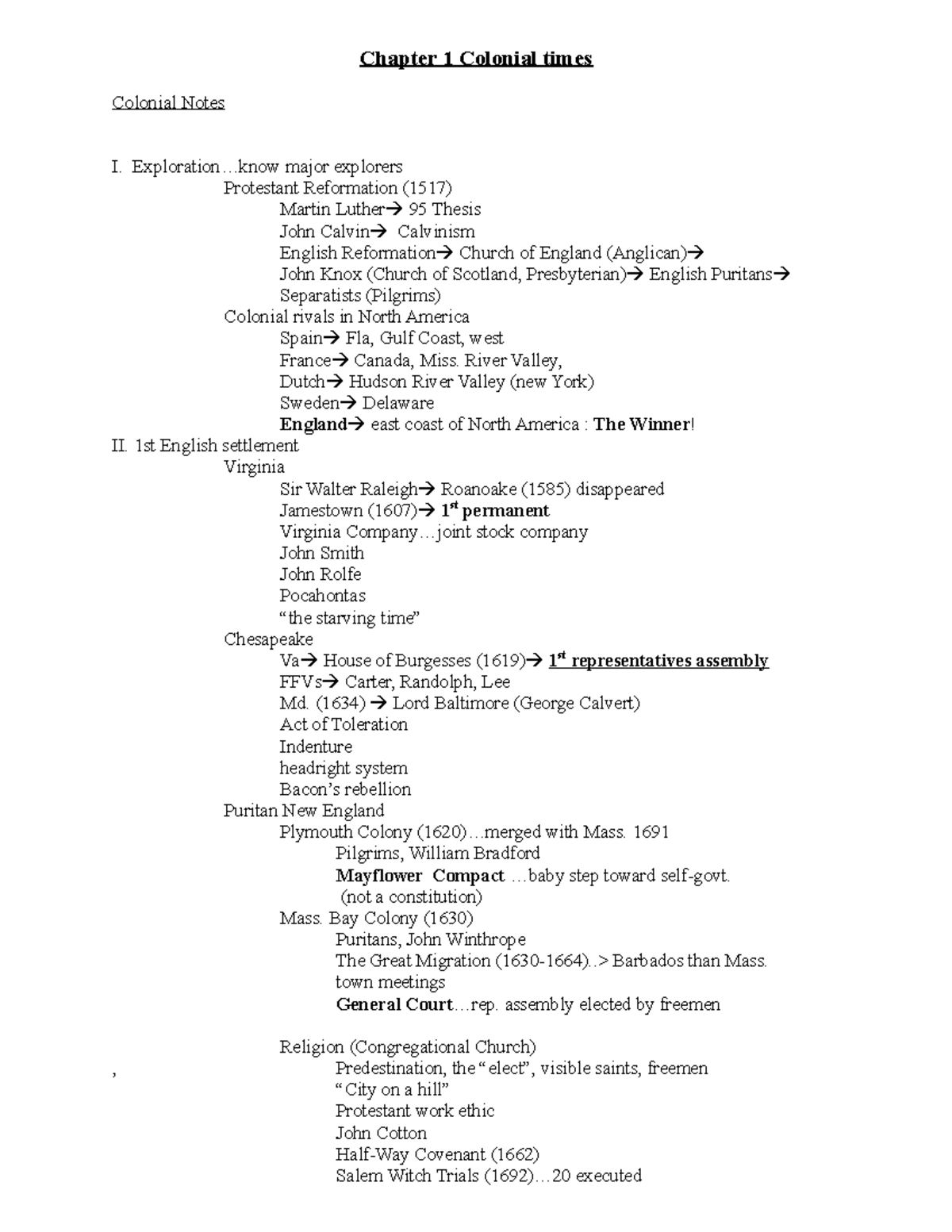 Chapter 1 Colonial times - Chapter 1 Colonial times Colonial Notes I ...