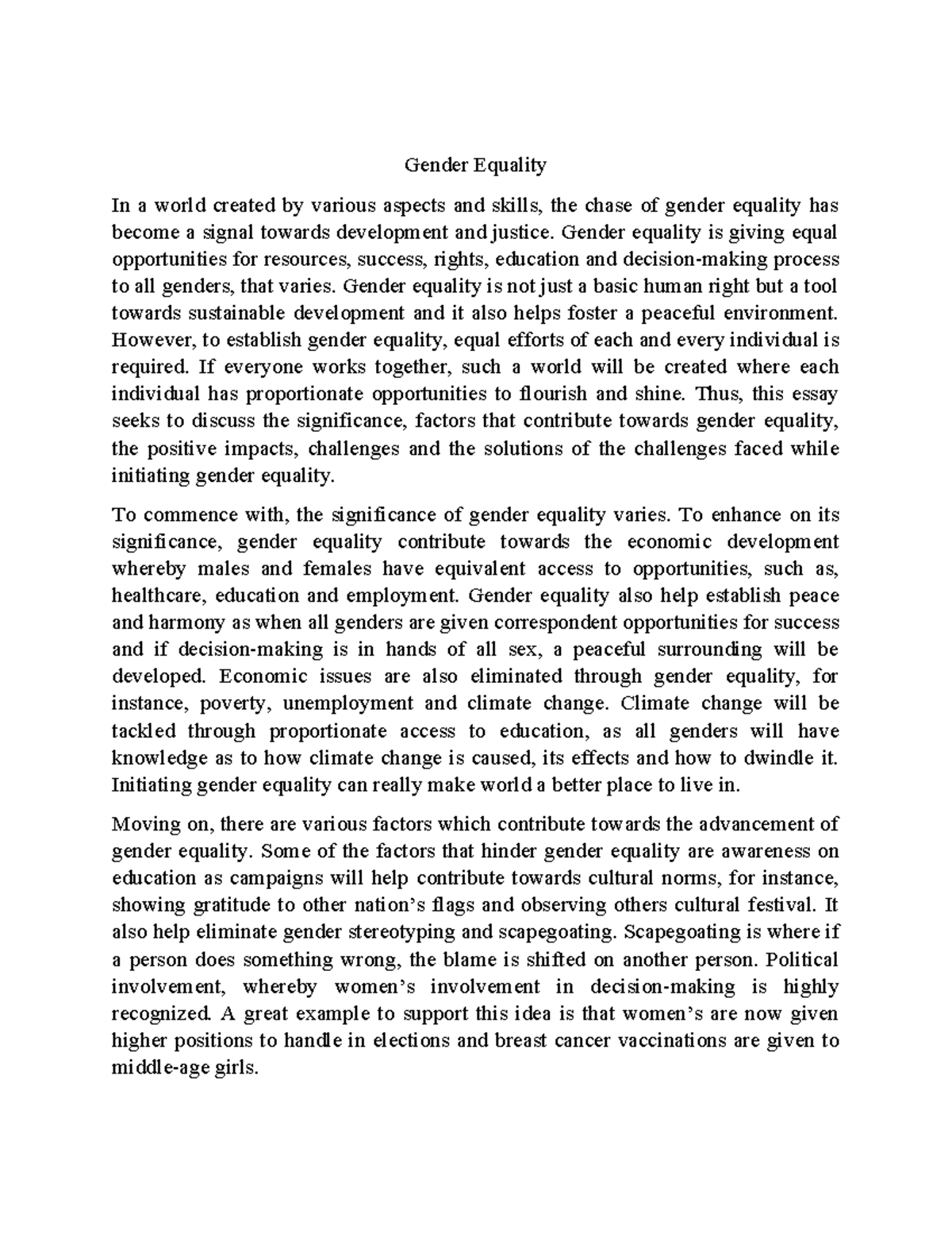Gender Equality Essay 2024 - Gender Equality In a world created by ...
