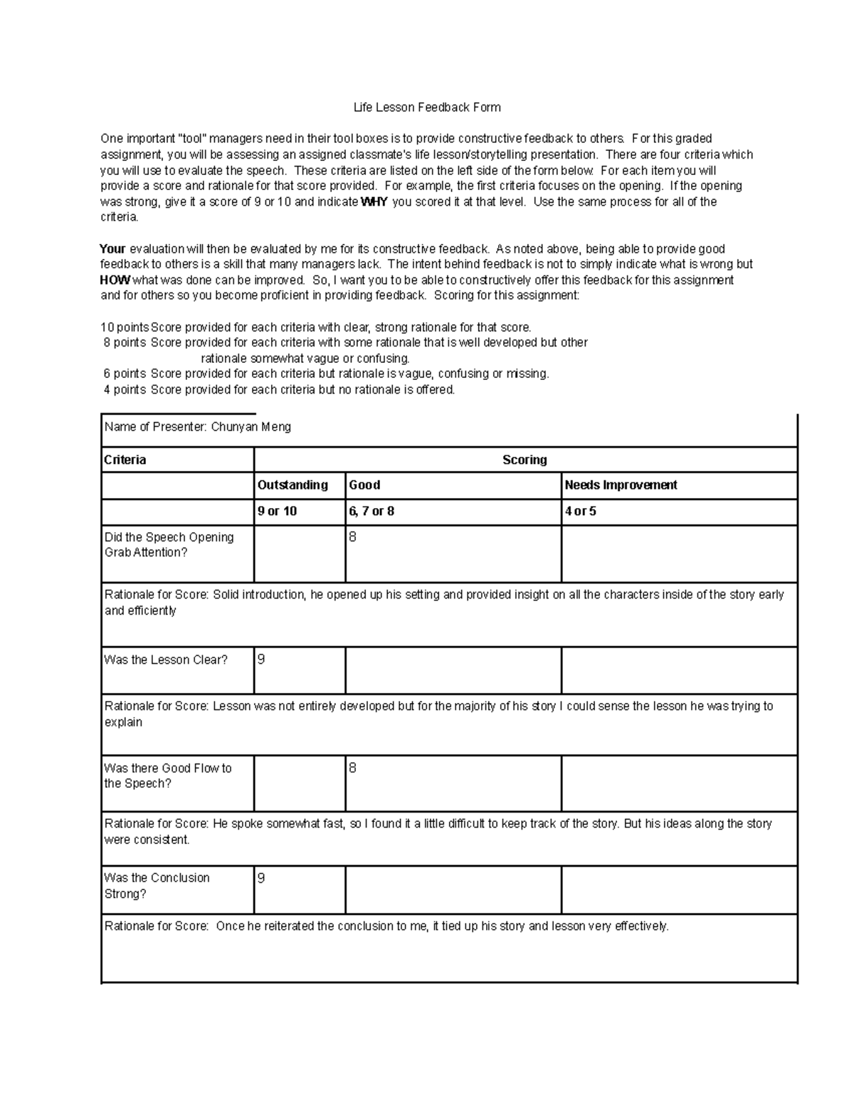 Life Lesson Feedback Form final duie die - Life Lesson Feedback Form ...
