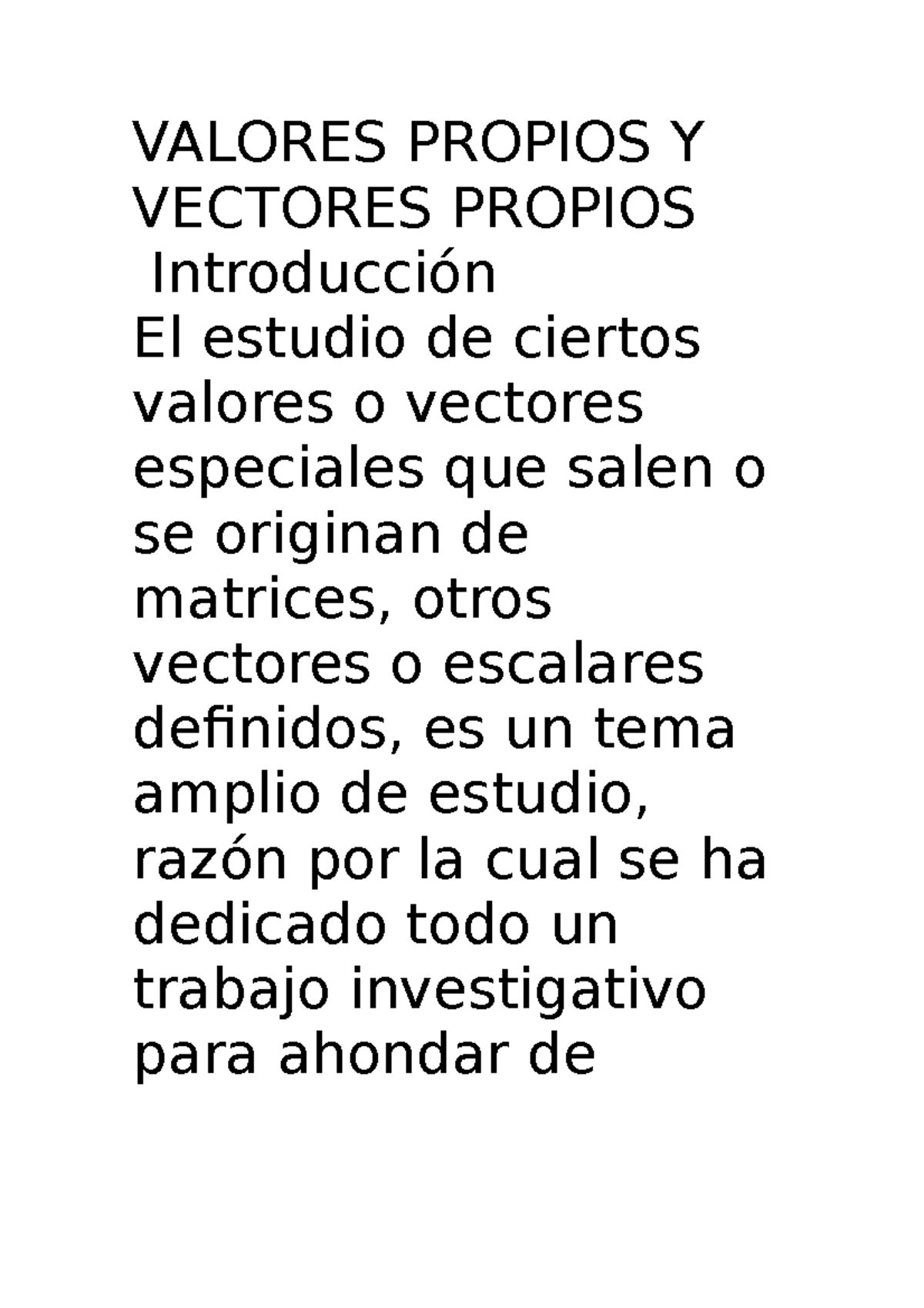 Economia del pais - VALORES PROPIOS Y VECTORES PROPIOS Introducción El ...
