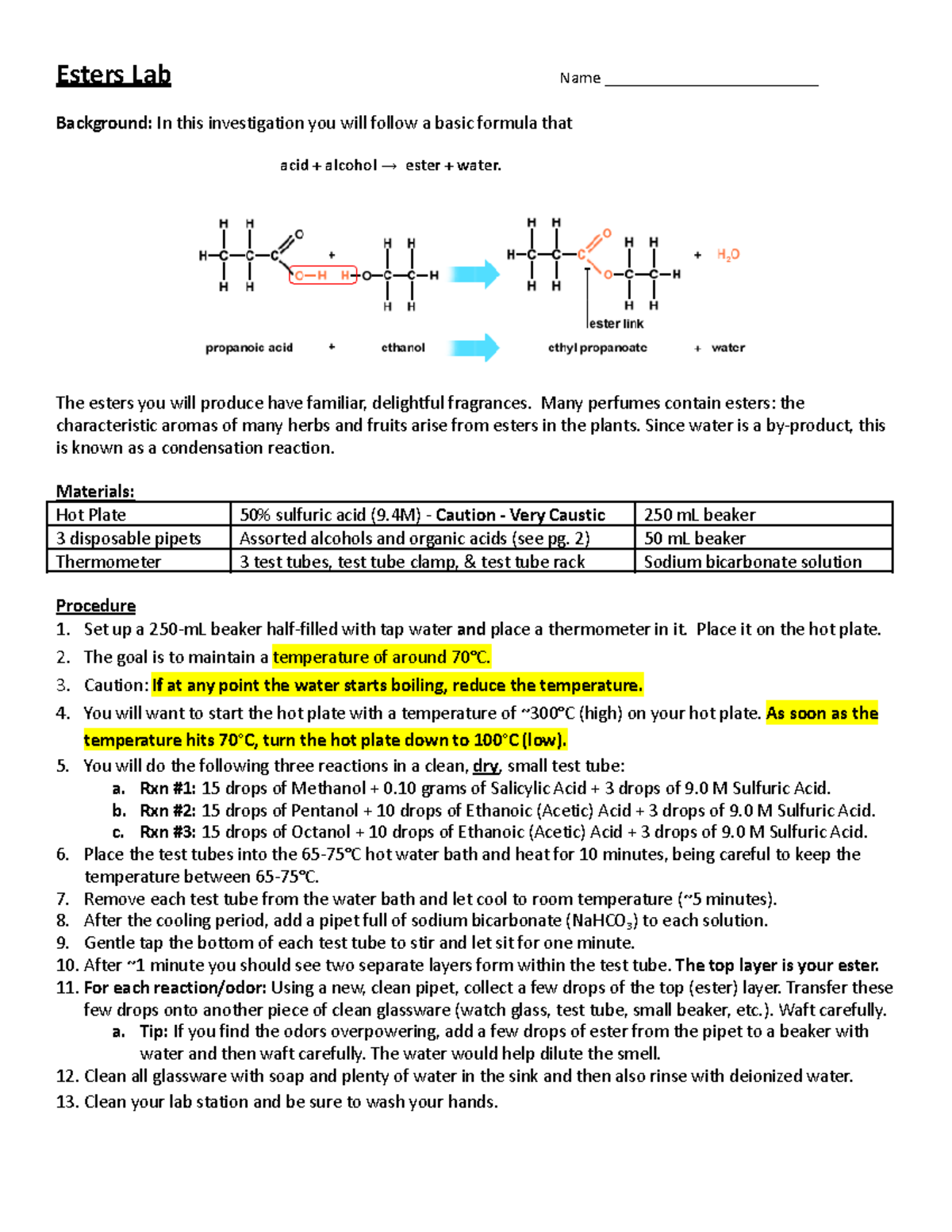 Lab Esters 2 - Extra Practice - Esters Lab Name ...
