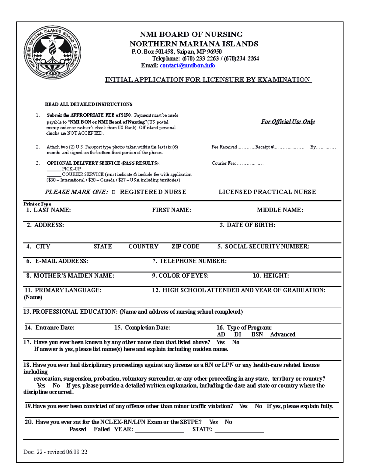 Doc 22 23 nclex initial application by examination 06 08 22 - NMI BOARD ...