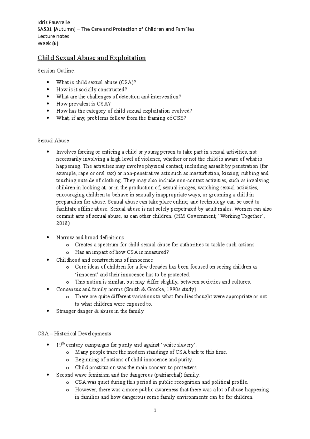 Child Sexual Abuse and Exploitation - SA531 [Autumn] – The Care and ...