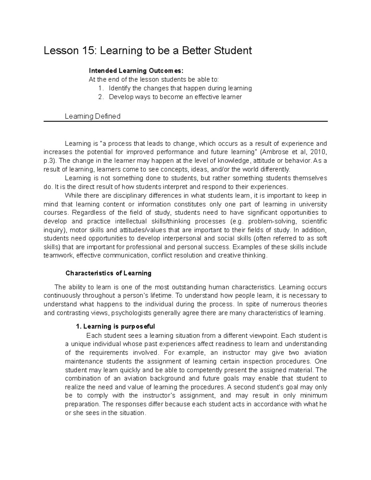 GEd 101- Understanding the Self Lesson 15 - Lesson 15: Learning to be a ...