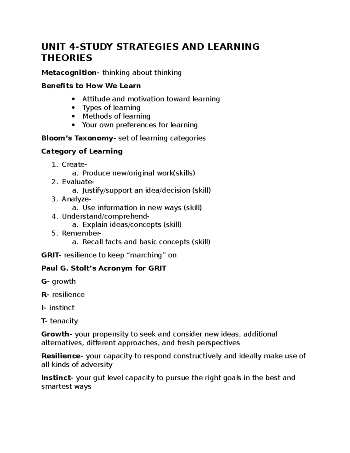 UNIT 4- study strategies and learning theories - UNIT 4-STUDY ...