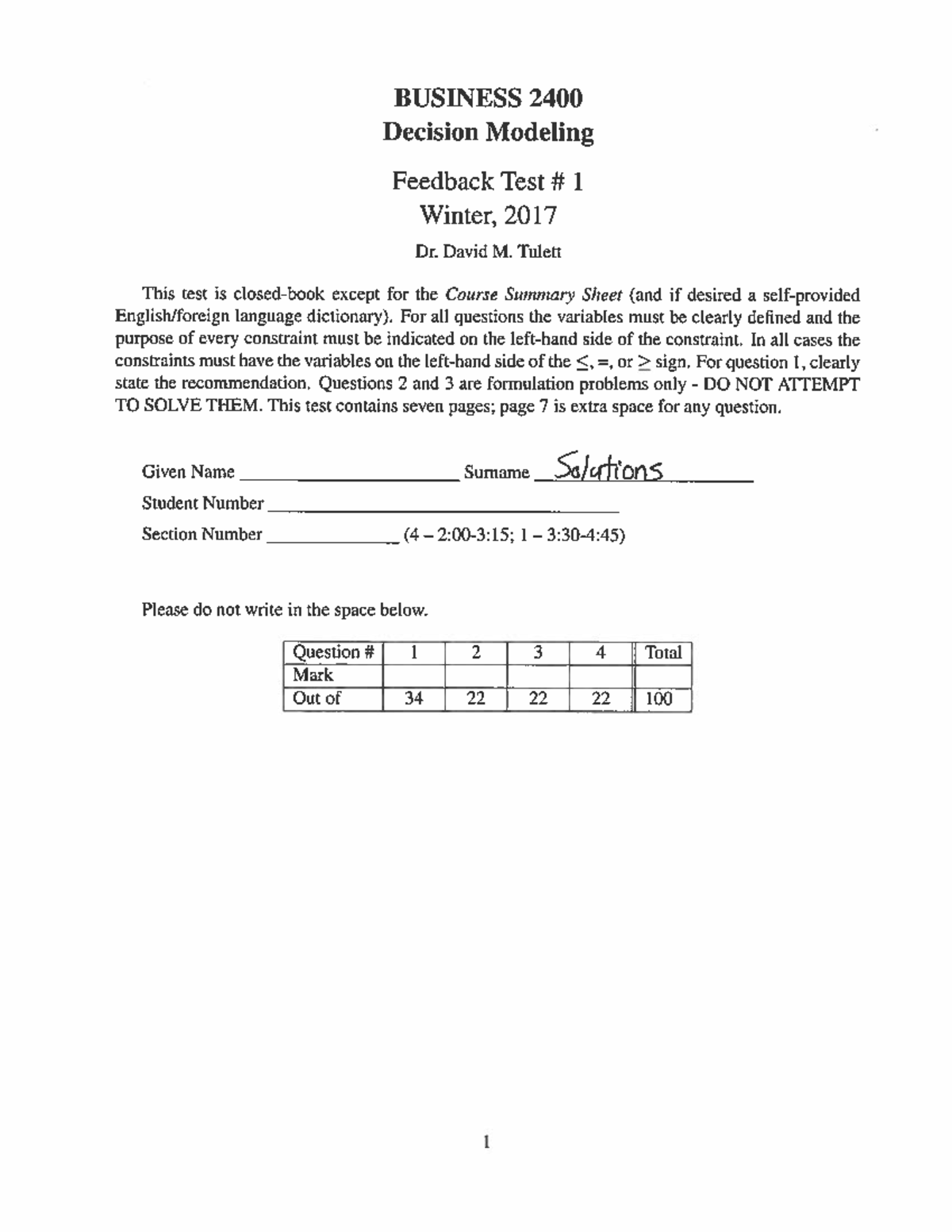 Test 1 Sample Answers Winter 2017 Busi 2400 Warning Decodescan Unexpected Mcu Data