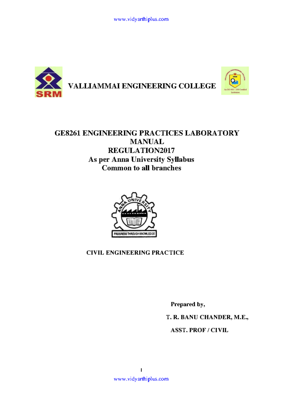 Engineering Practices Lab- Civil - 1 VALLIAMMAI ENGINEERING COLLEGE ... Engineering Practices Lab- Civil - 1 VALLIAMMAI ENGINEERING COLLEGE ...