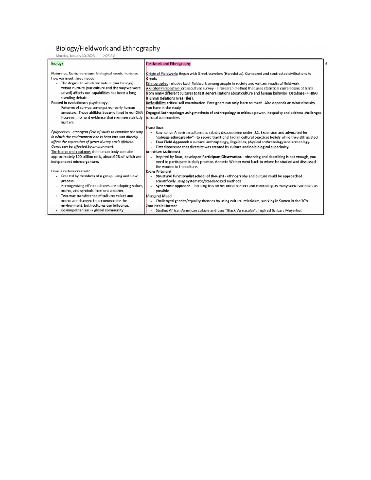 Biology Fieldwork and Ethnography-2 - ANTH 101 - Studocu