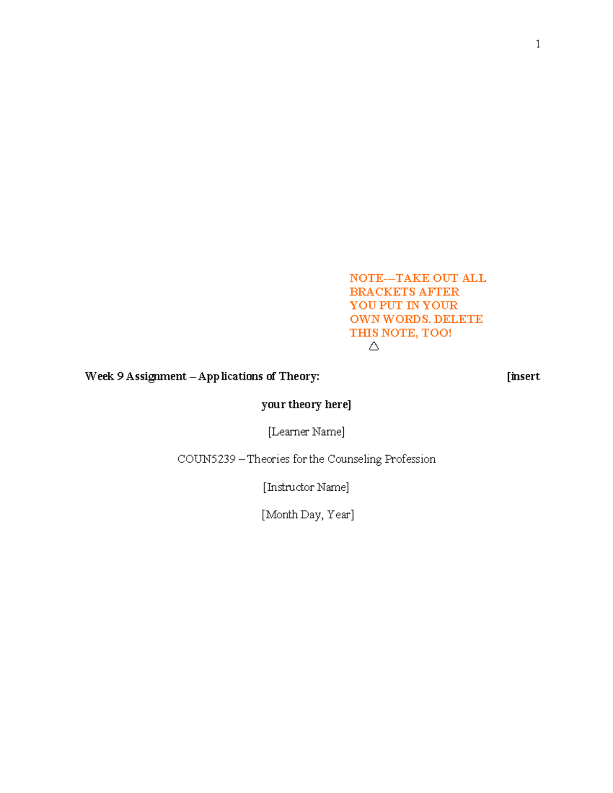 Cf COUN5239 u09a1 template - Week 9 Assignment – Applications of Theory ...