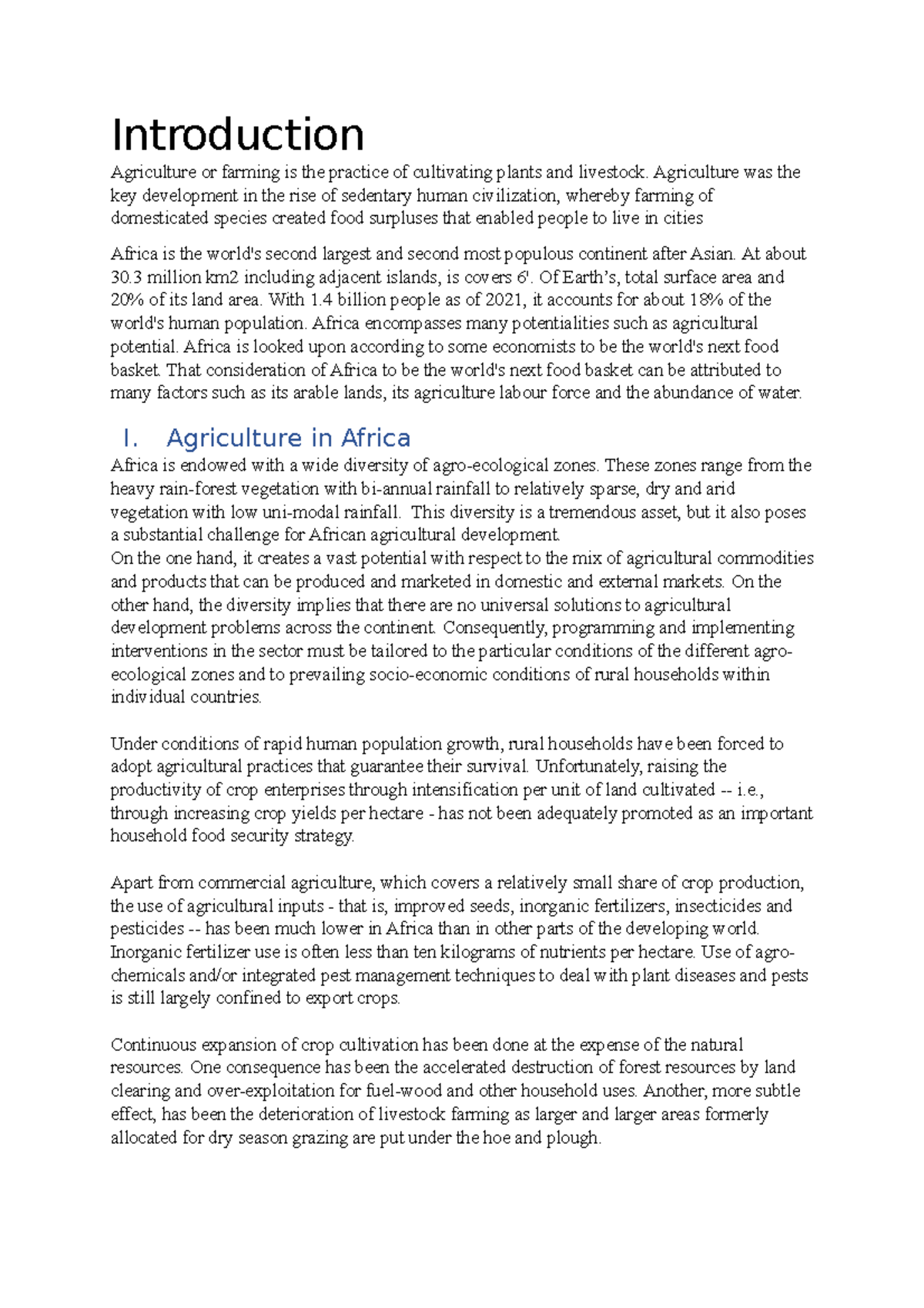 Agriculture in africa - Introduction Agriculture or farming is the ...