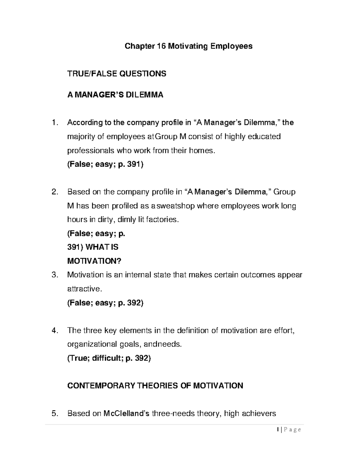 Chapter 16 Motivating Employees - Chapter 16 Motivating Employees TRUE ...