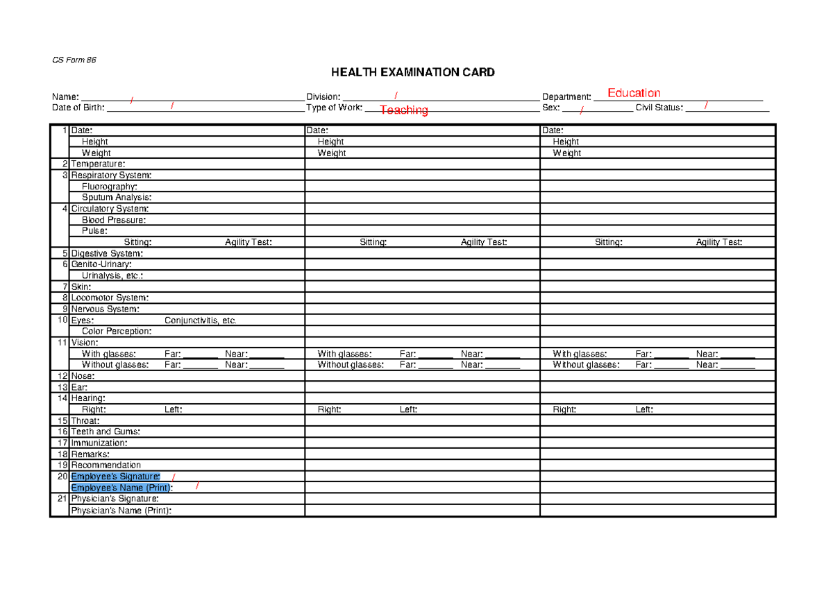 Cs form no - NOTES - CS Form 86 Name
