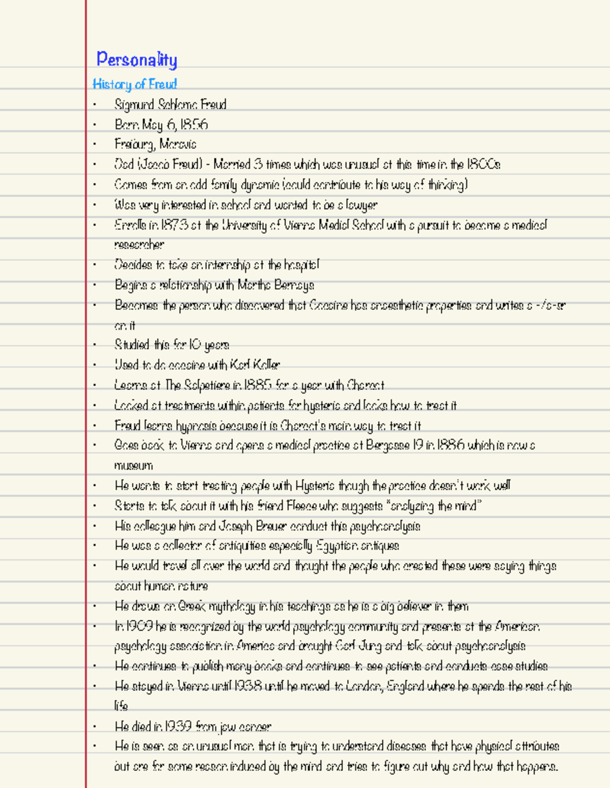 Psych 1003 lecture & textbook notes - Personality History of Freud ...