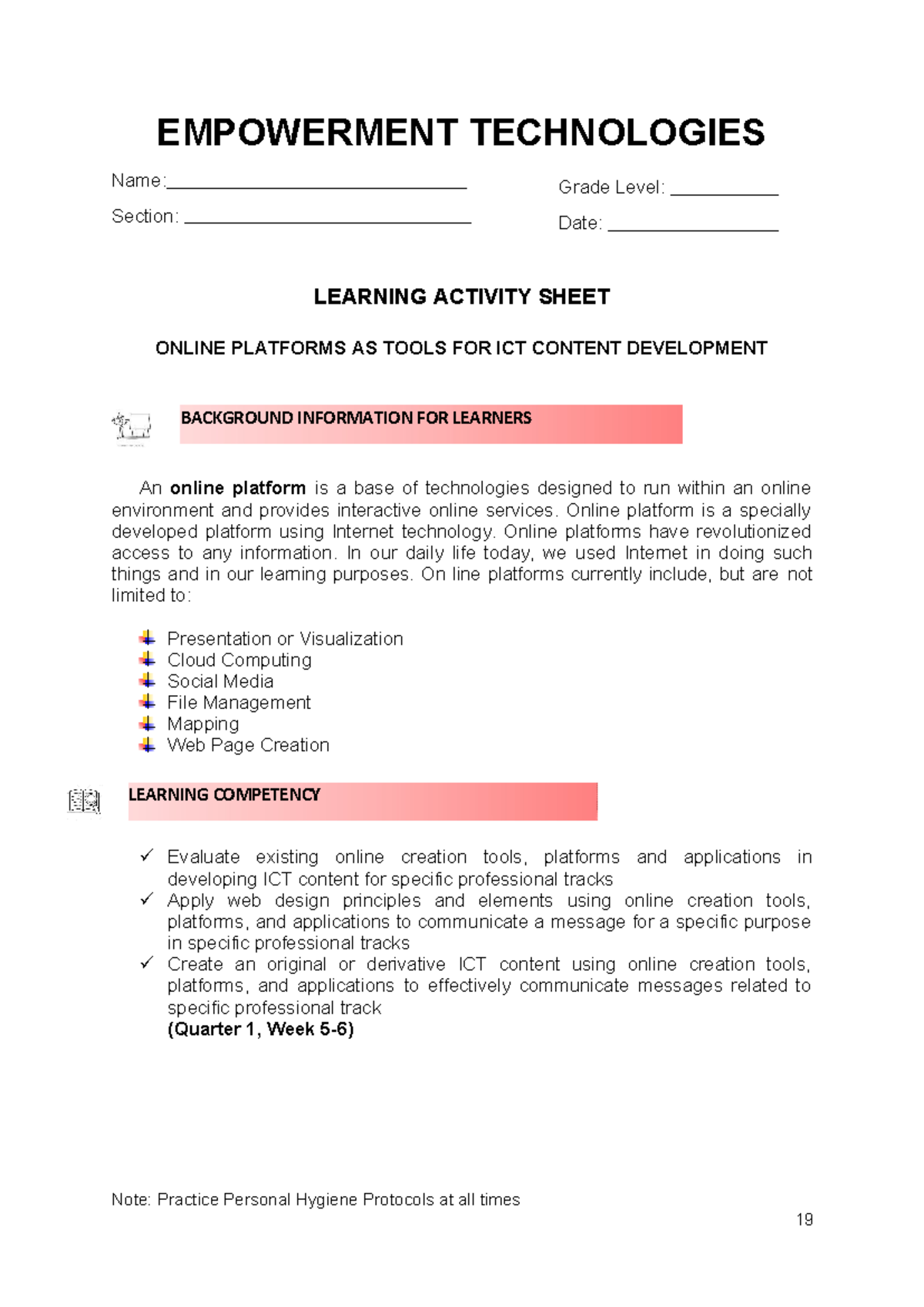 Empowerment Technologies learning activity sheet - BACKGROUND ...