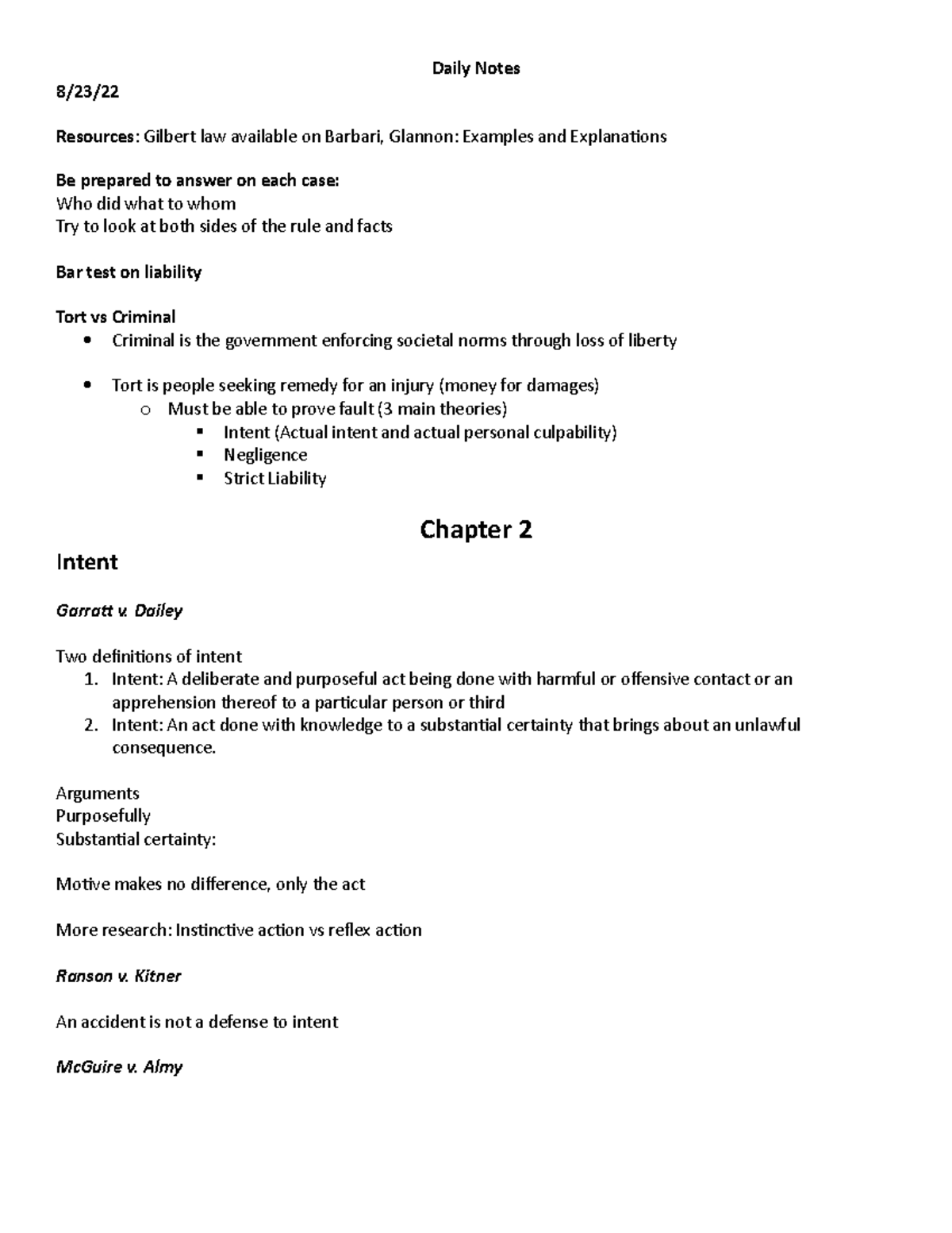 To date notes - Chapters 1 through 5 - Daily Notes 8/23/ Resources ...