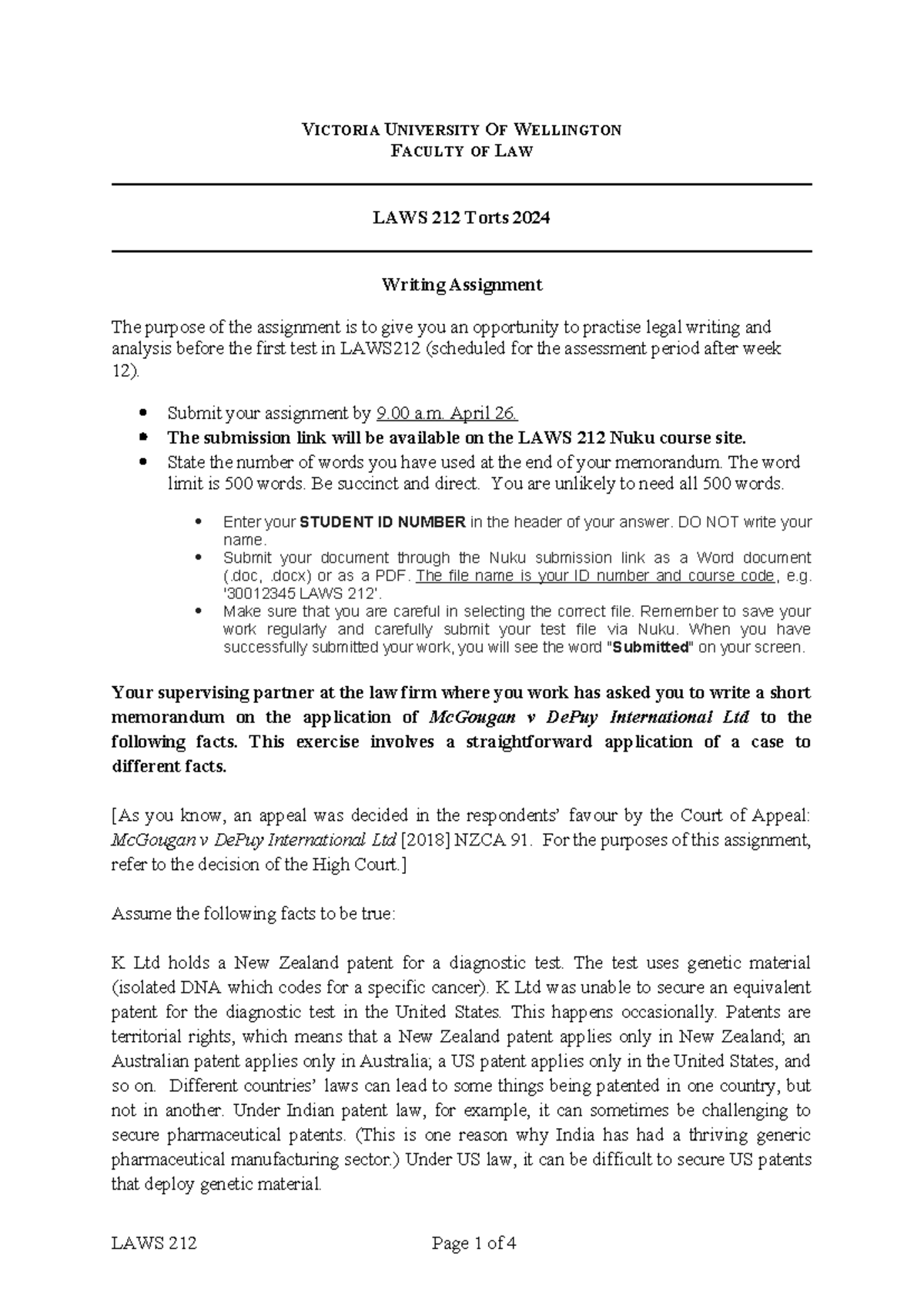 212 Writing Assignment - VICTORIA UNIVERSITY OF WELLINGTON FACULTY OF ...