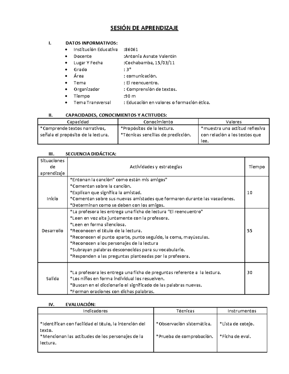 Pdfcoffee - sesiones - I. DATOS INFORMATIVOS: Institución Educativa : Docente :Antonia Asnate ...