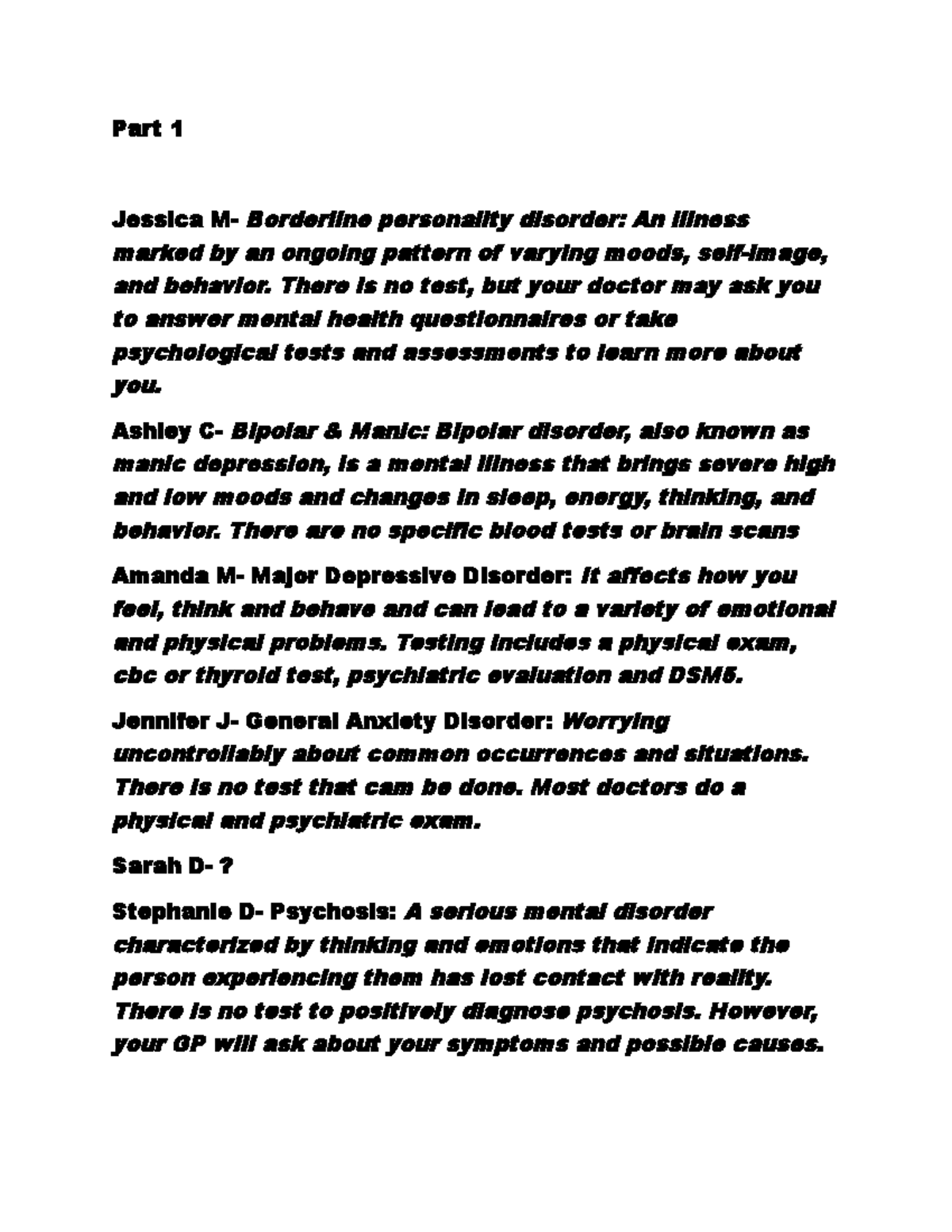 Psych Assignment Final for review and study guide - Part 1 Jessica M ...