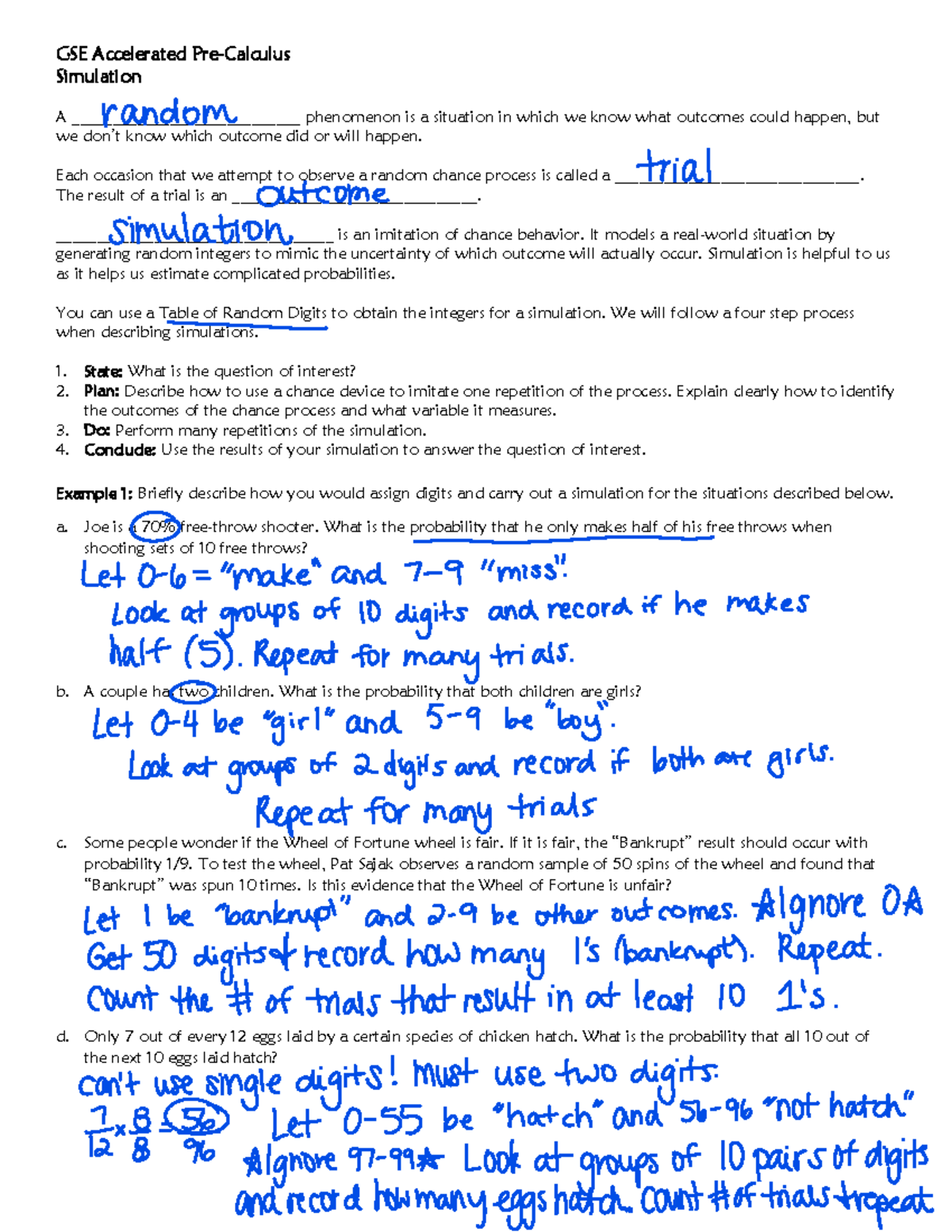 5-1 KEY - Practice Material - GSE Accelerated Pre-Calculus Simulation A