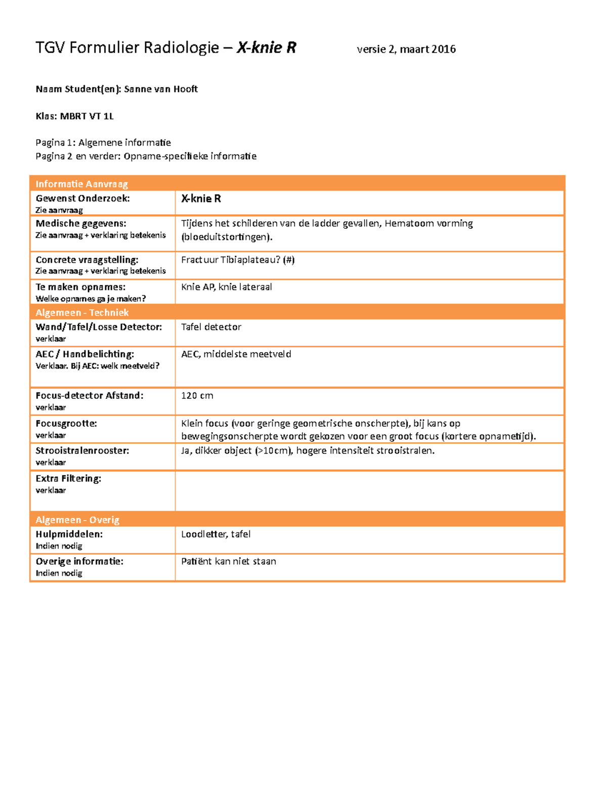 X-knie R - TGV formulier voor knie opname - TGV Formulier Radiologie ...