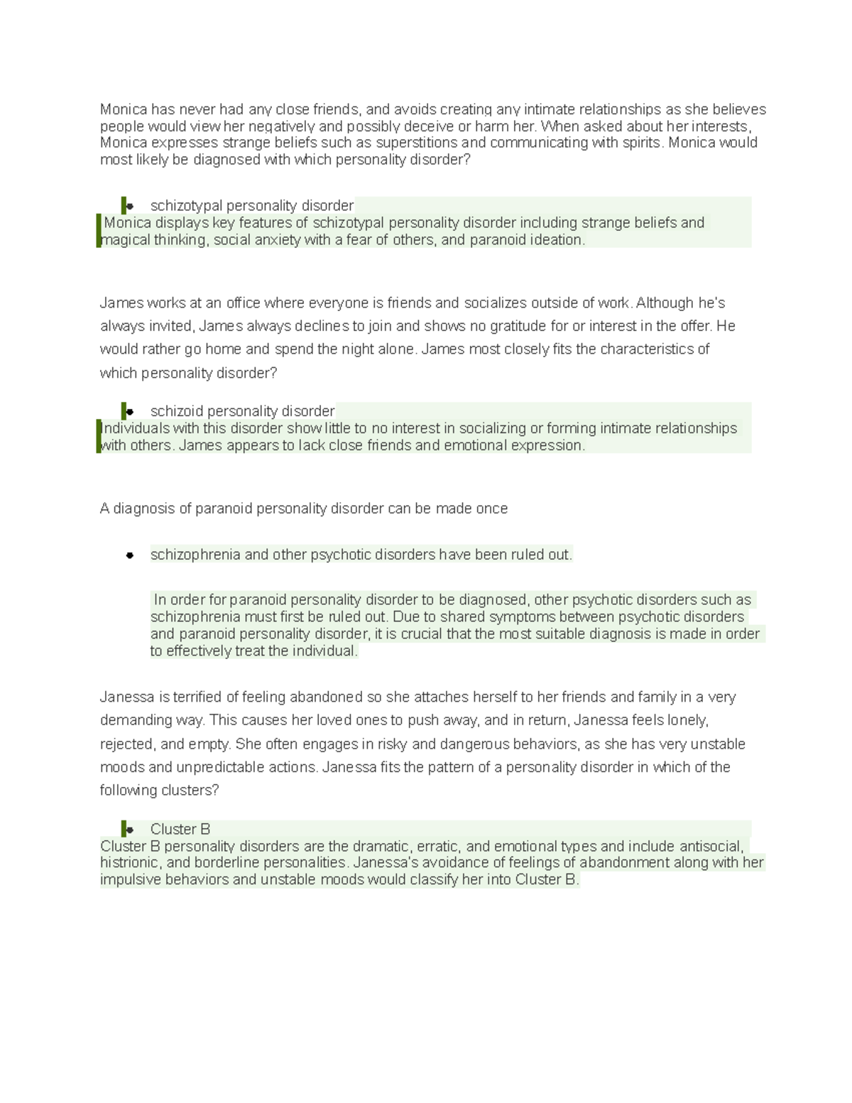 Pd self check A - Personality disorders module Study Plan notes and ...