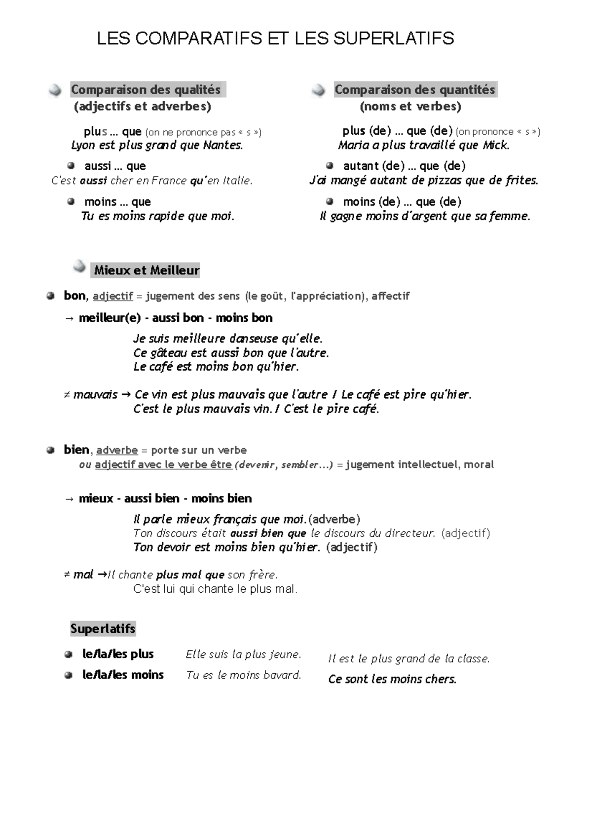 Les comparatifs et superlatifs - LES COMPARATIFS ET LES SUPERLATIFS ...