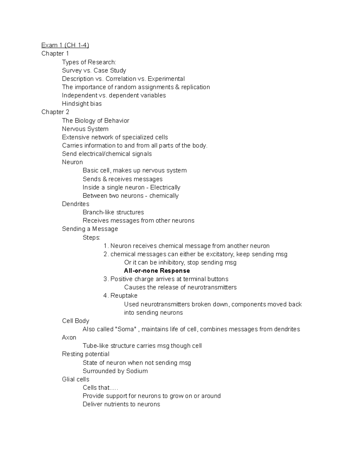 PSYC 111 Notes - Exam 1 (CH 1-4) Chapter 1 Types of Research: Survey vs ...