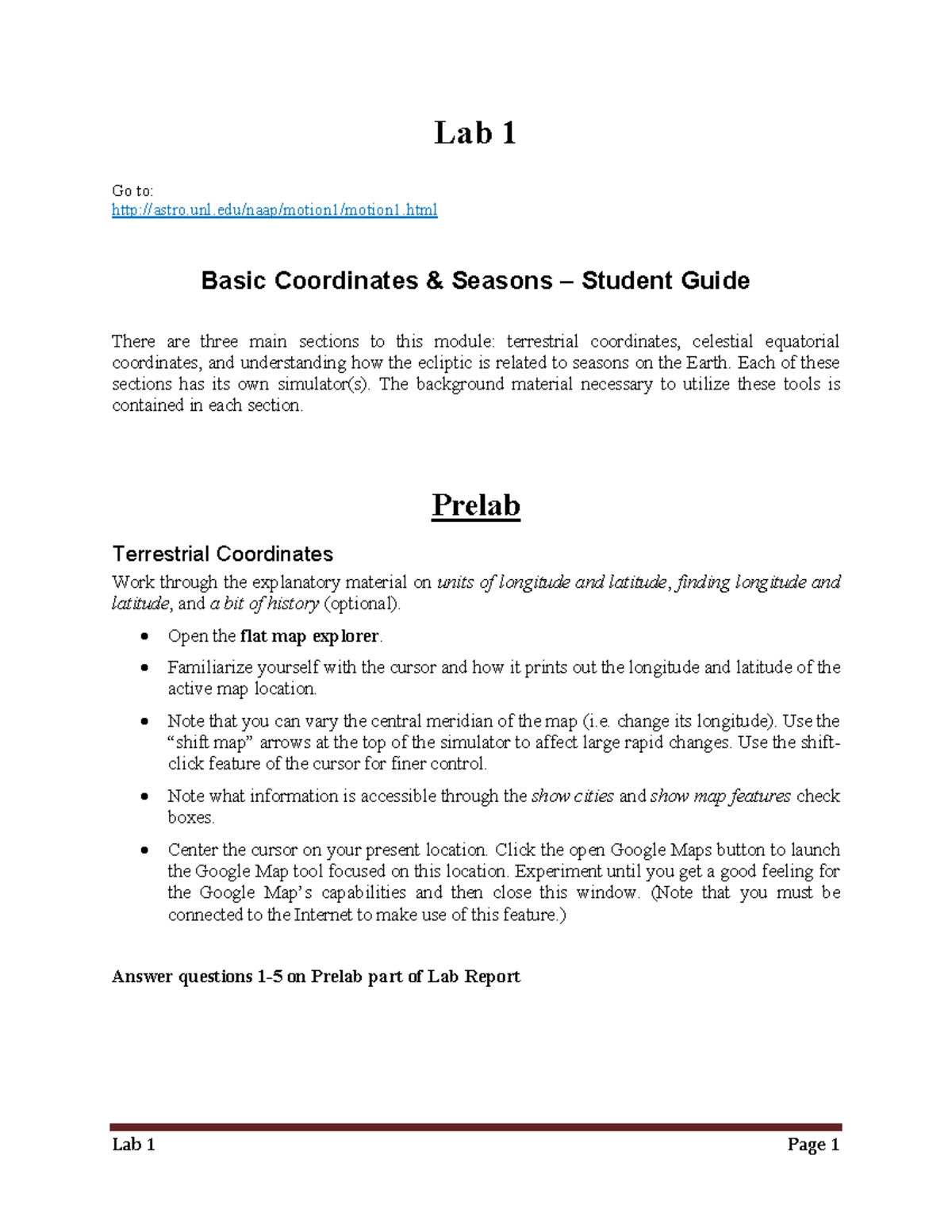 Lab 1 - lab - Lab 1 Go to: astro.unl/naap/motion1/motion1.html Basic ...