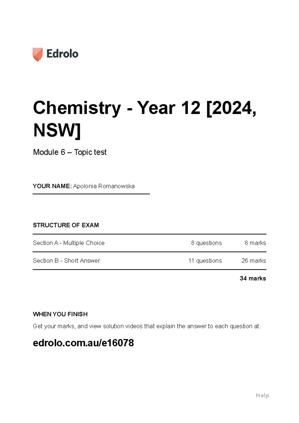 Edrolo – Chemistry - Year 12 [2024, NSW] – Module 6 – Acid Base ...