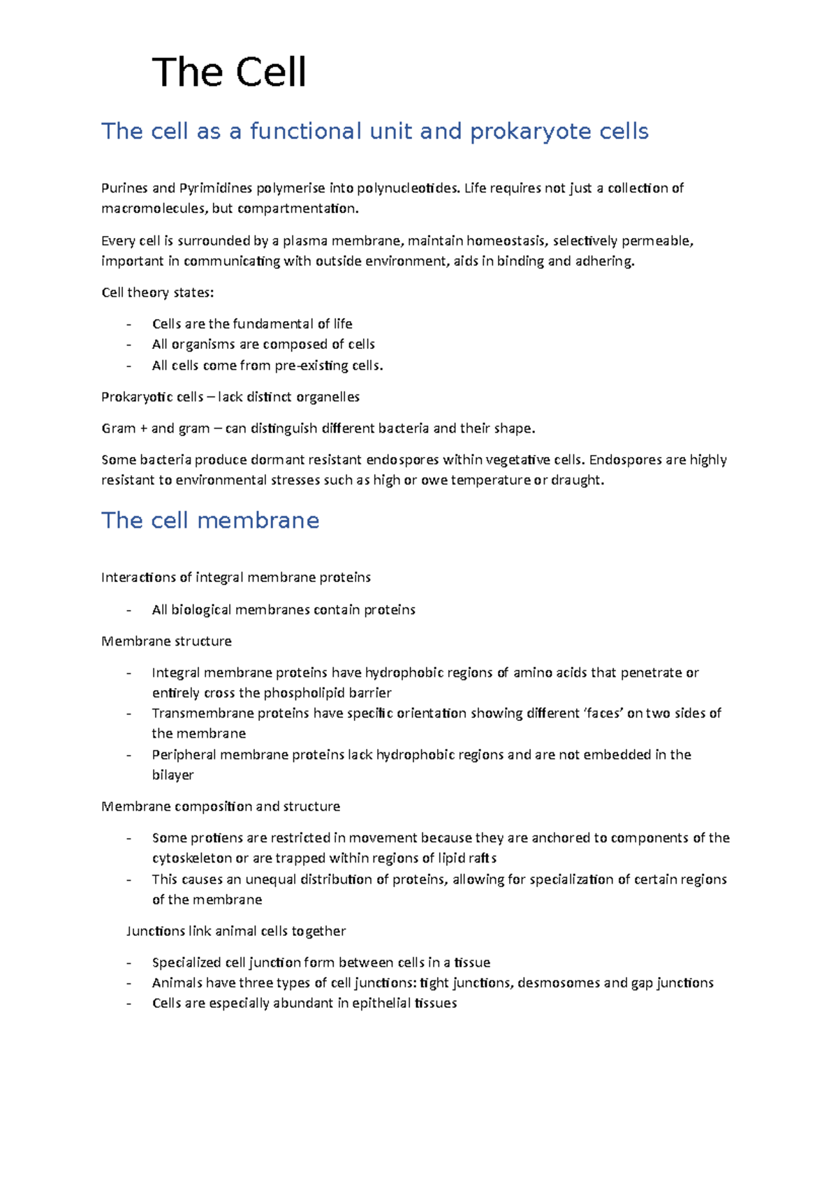 The cell - Lecture notes 1 - 14 - The cell as a functional unit and ...