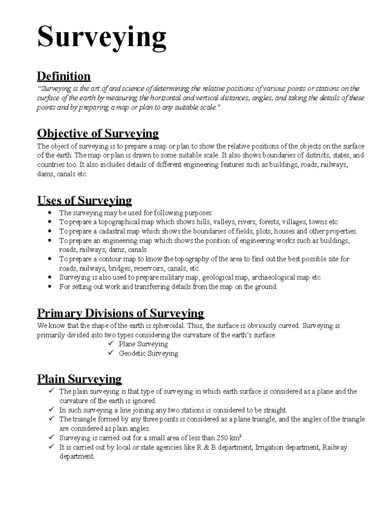 Surveying - Short notes on survey - Surveying Definition “Surveying is ...