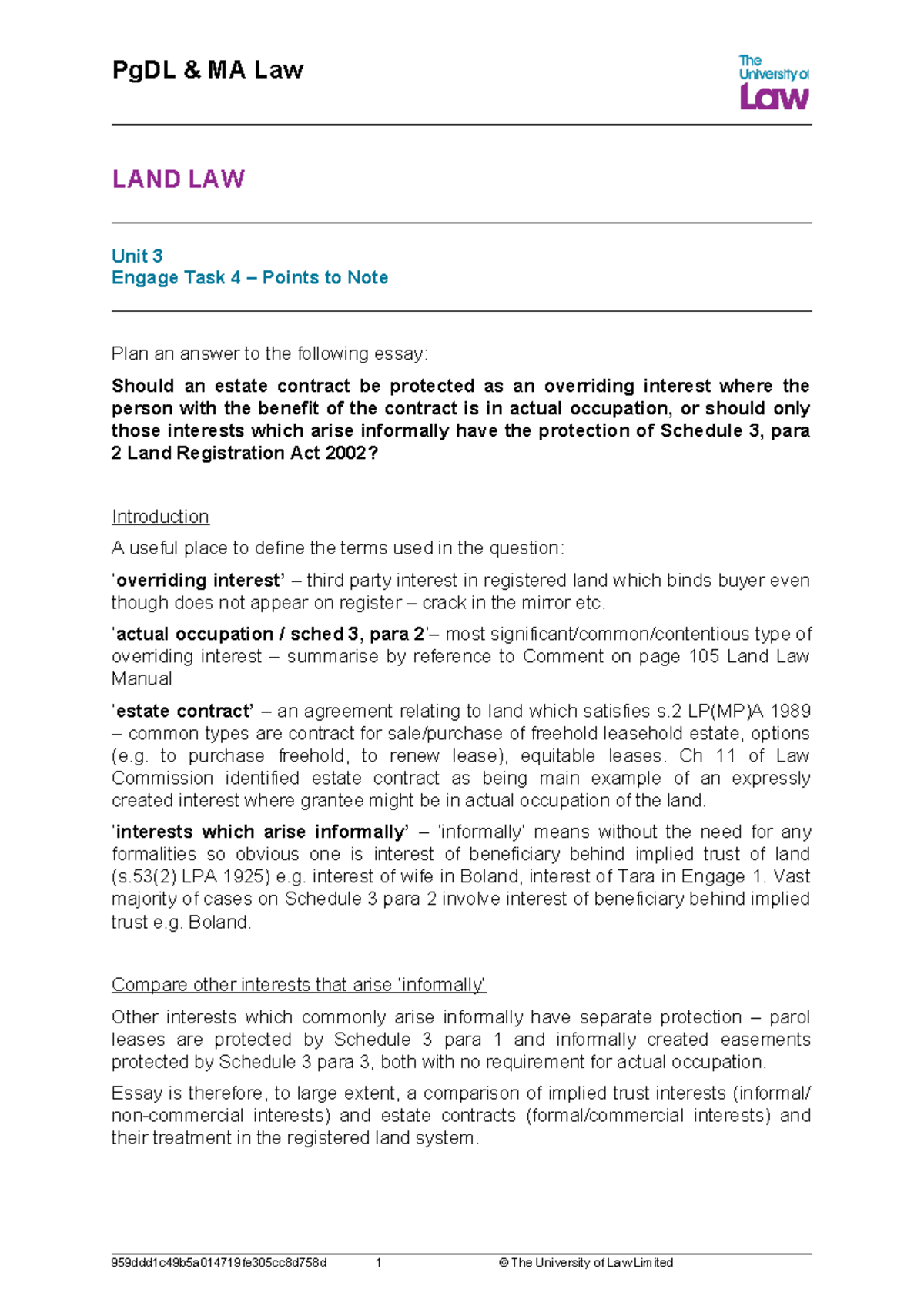 Land unit 3 engage task 4 - PgDL & MA Law LAND LAW Unit 3 Engage Task 4 ...