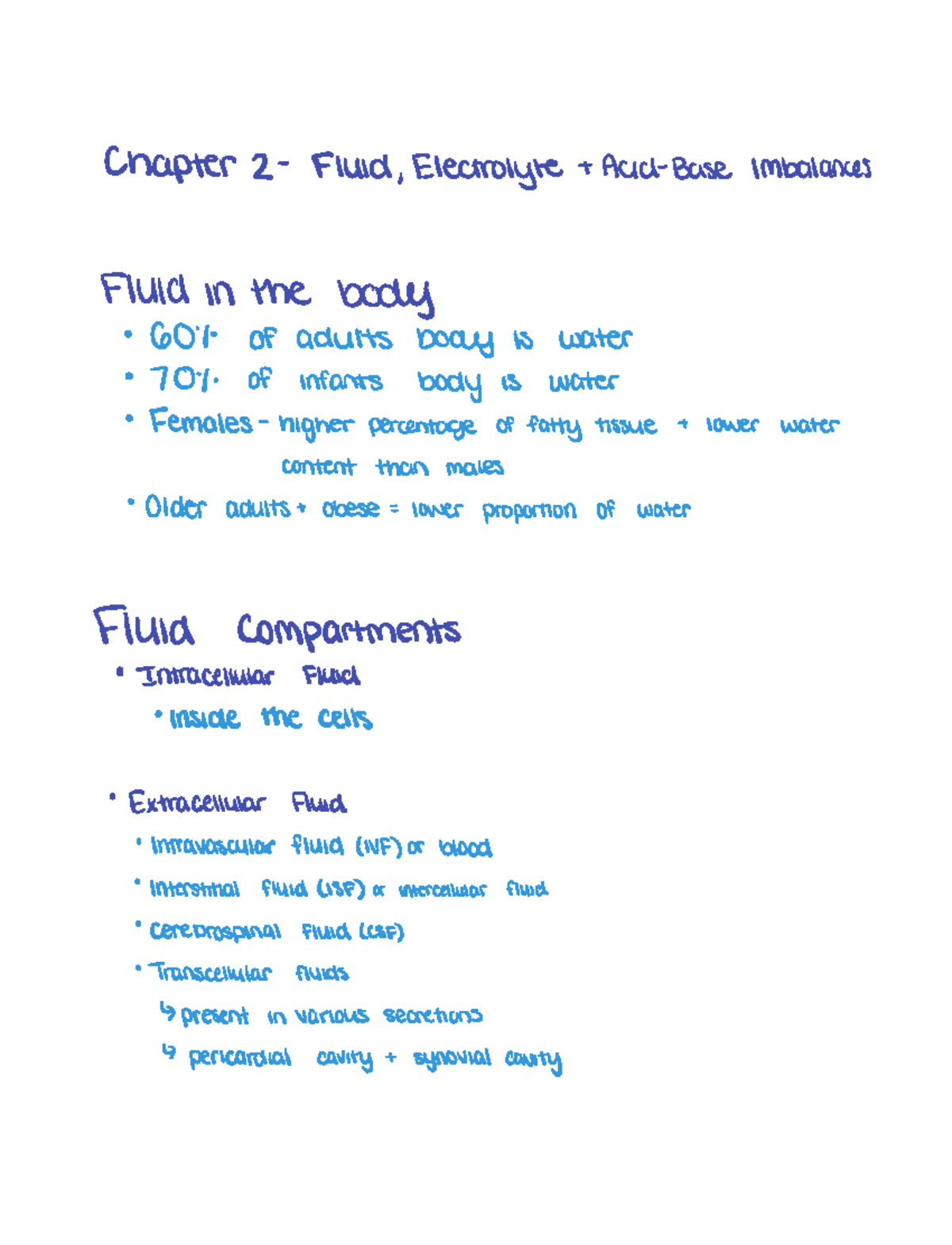 Ch.2 Fluid, Electrolyte, and Imbalance notes - ####### Chapter 2 Fluid ...