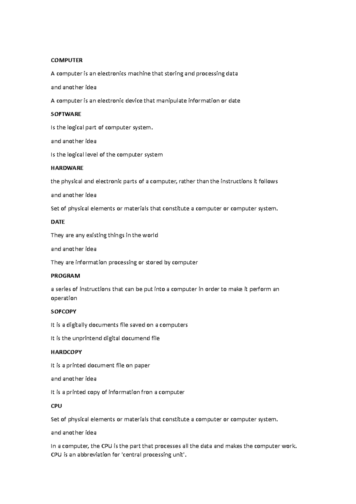 Computer - informatica - COMPUTER A computer is an electronics machine ...