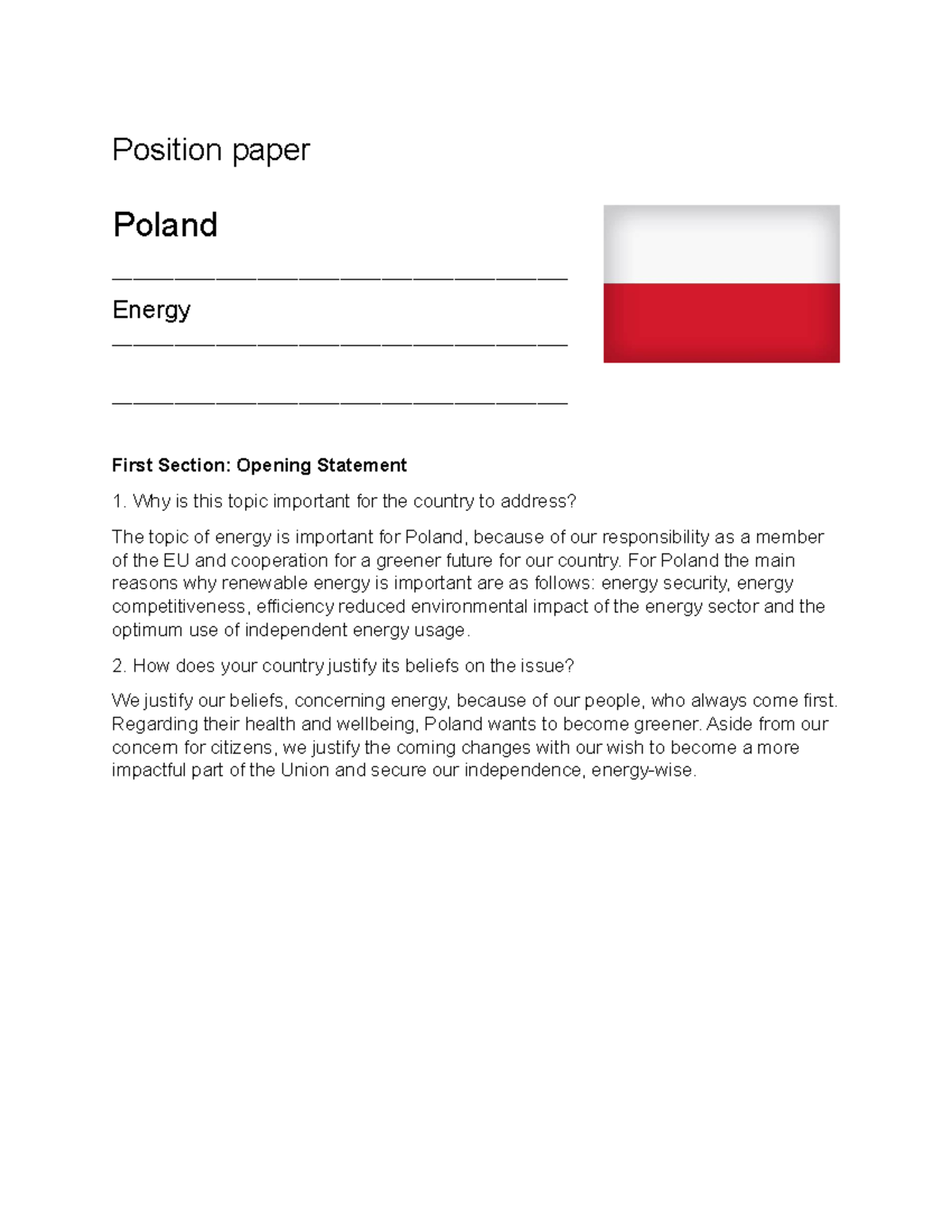 Position Paper Poland - Position paper Poland