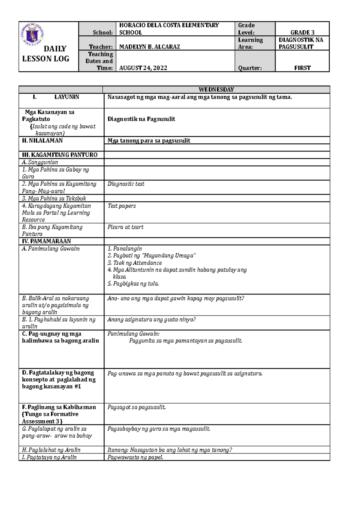 Alcaraz-LP-3 - lesson plan - DAILY LESSON LOG School: HORACIO DELA ...