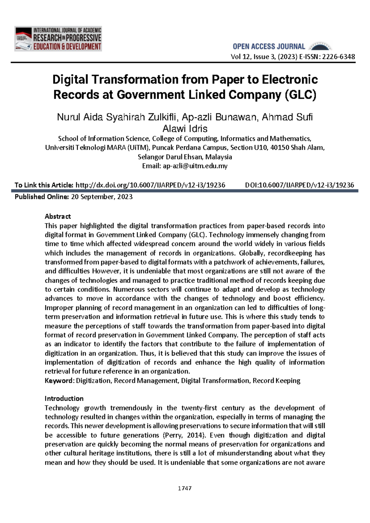 Digital transformation from paper to electronic records at government ...