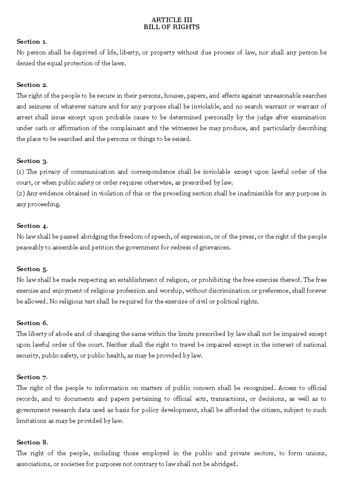 Article III - hi its me im the problem its me - ARTICLE III BILL OF ...